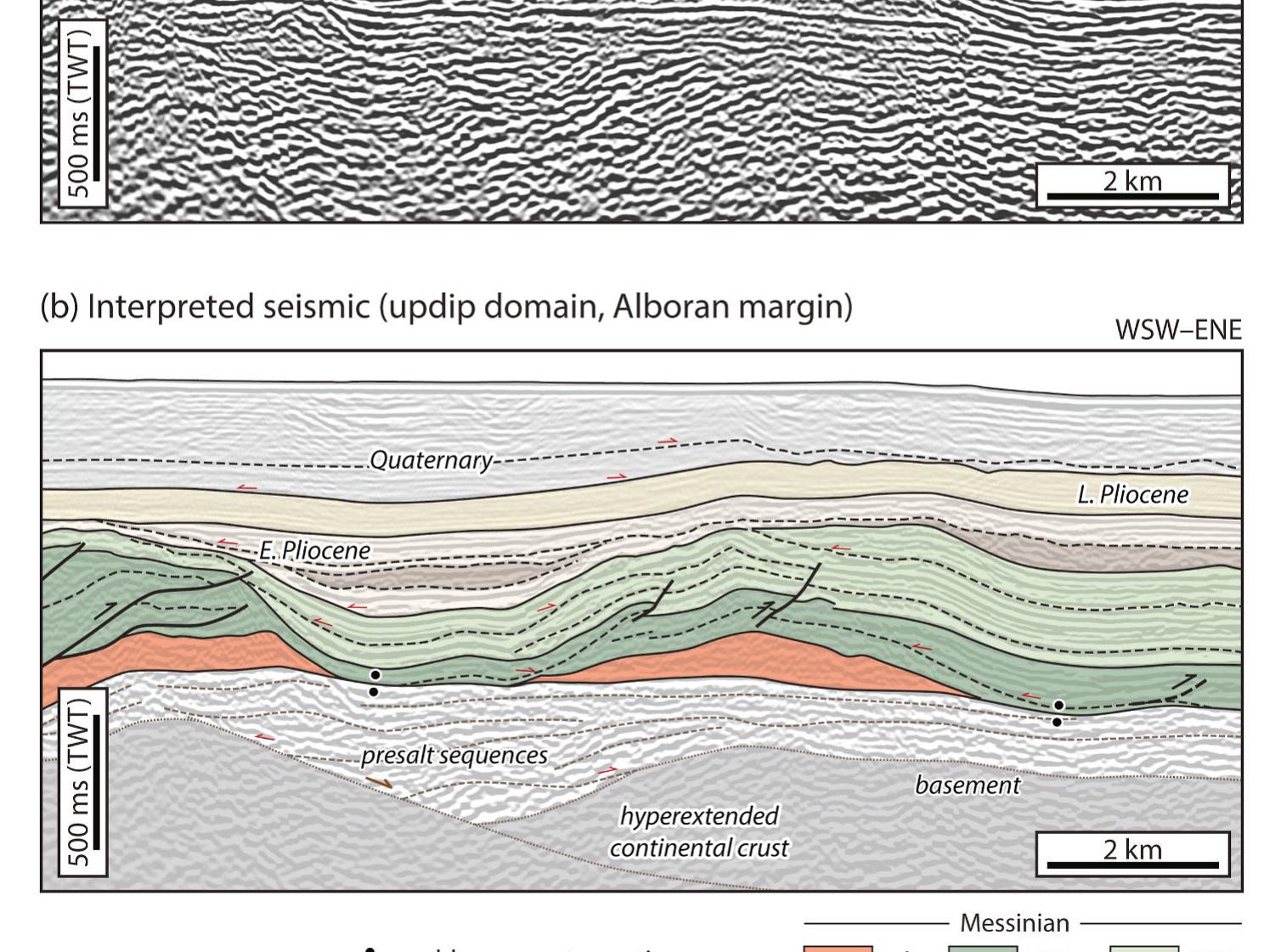 (a) seismic example and (b) and interpretation of the salt