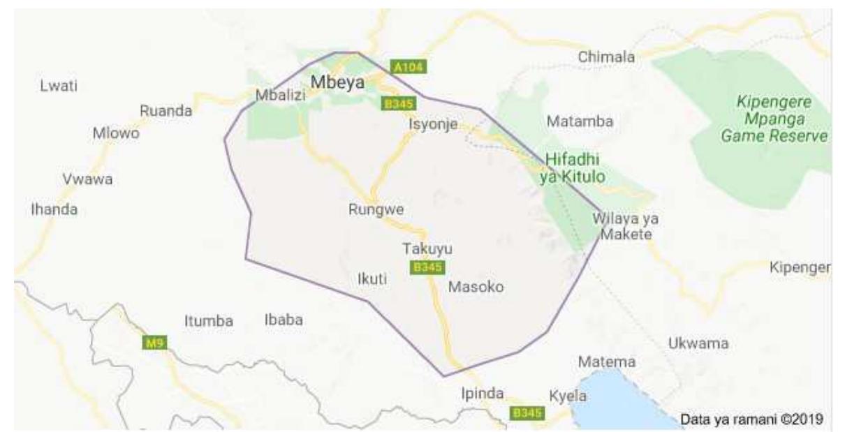 Western side. figure 1. map showing rungwe district (google