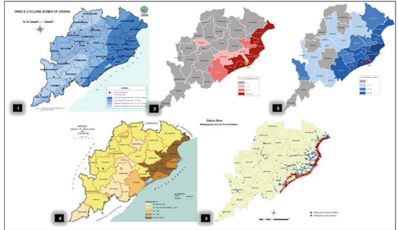 (1) map of odisha showing the cyclone zone, (2) map of