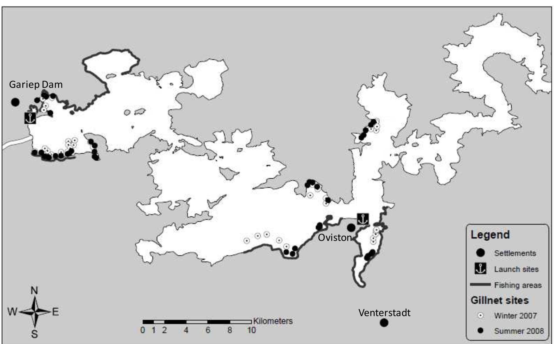 1. map of lake gariep showing the gillnet sites sampled in