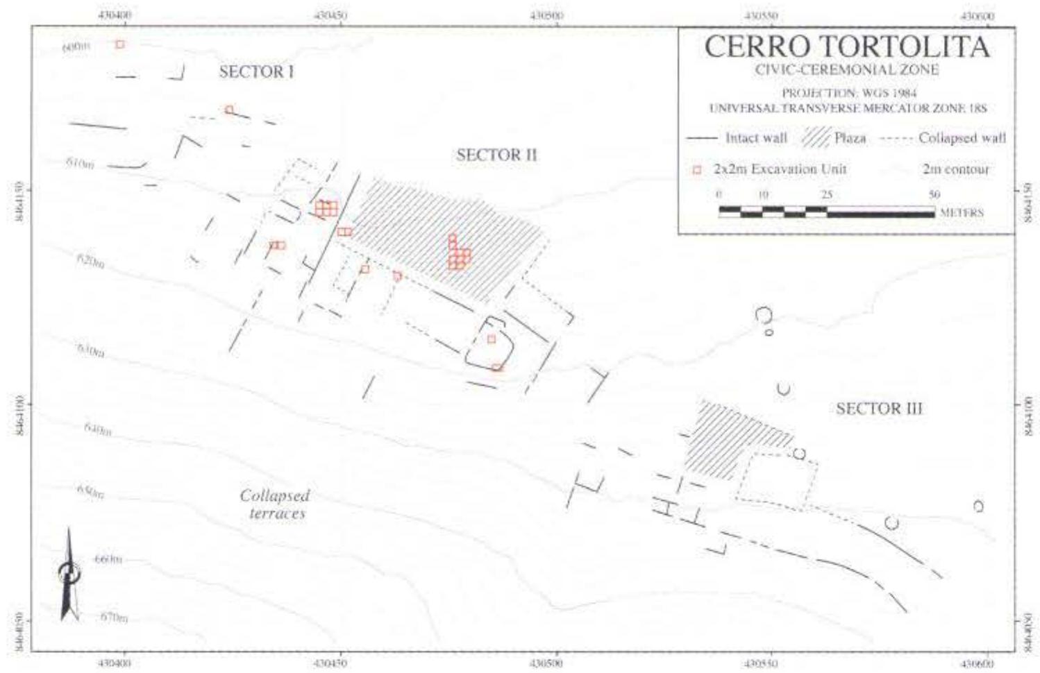 Topographic map of the civic-ceremonial zone of cerro