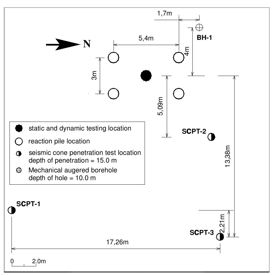 Location of piles, seismic cone penetration tests, and