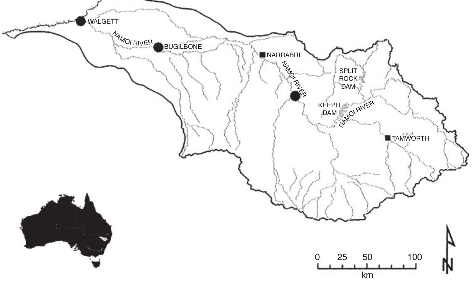 Map of the namoi catchment in northern new south wales,