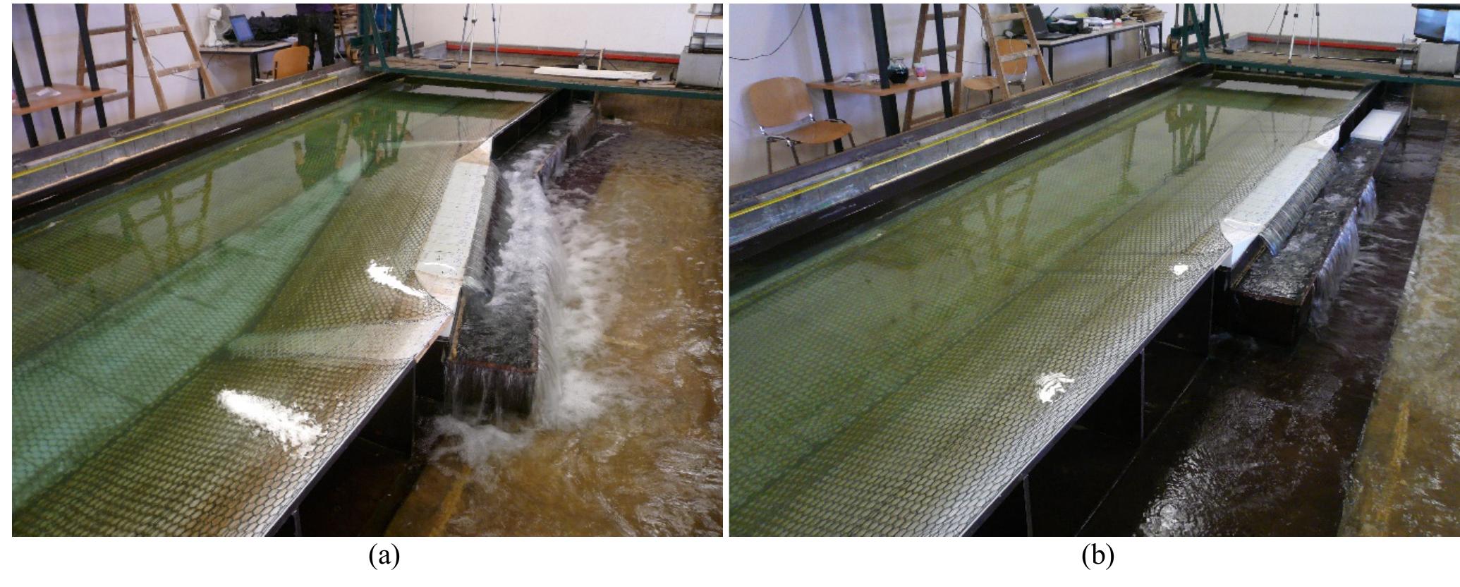 Example of model layout, @= 75° (a), 90° (b). the water