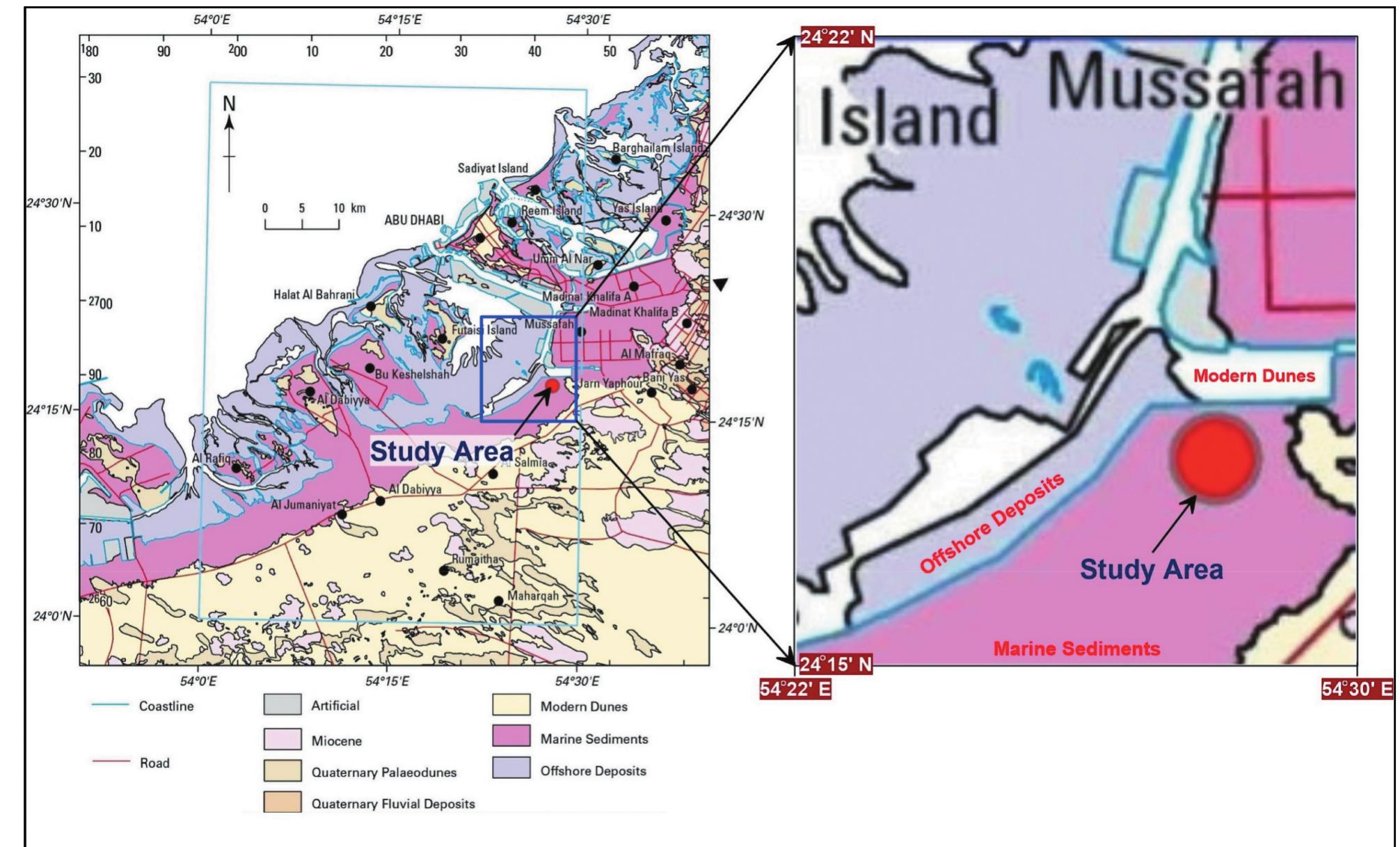 Geological map of abu dhabi city shows the dominant
