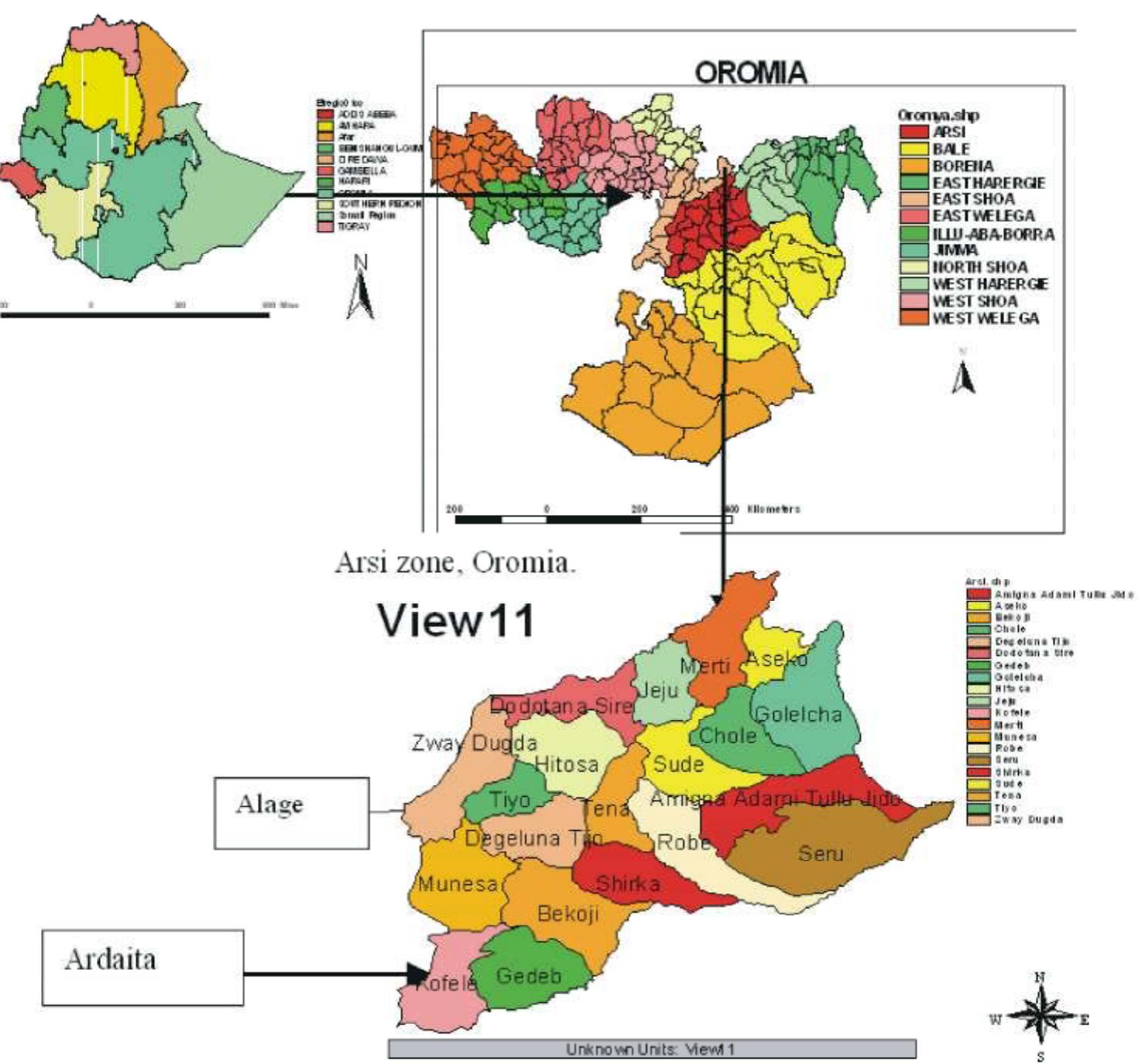 Ig. 1: map of ethiopia (top write), part of oromia (top