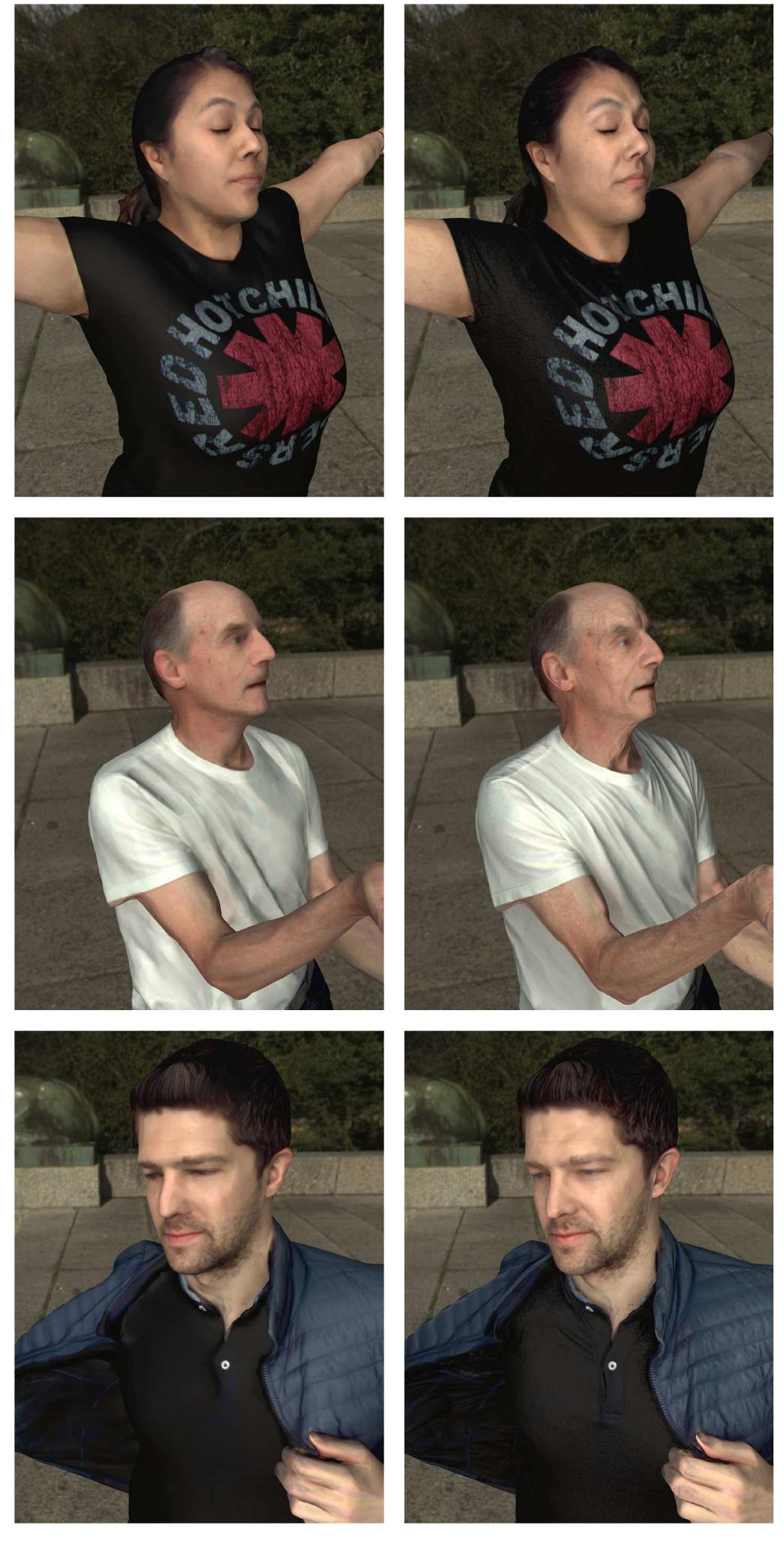 Left: hdri relighting of diffuse color and geometry such as