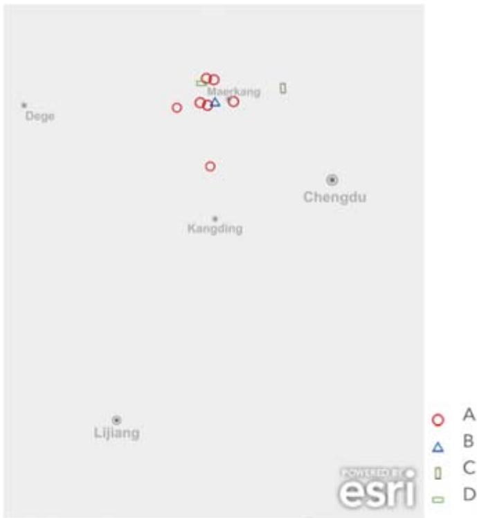 Simplified map of eastward prefixes