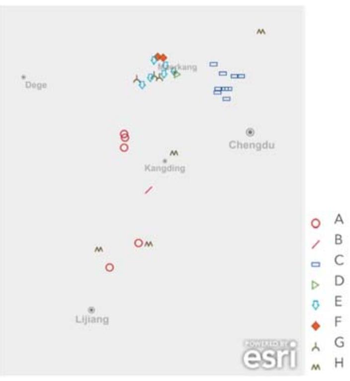 Simplified map of downriver prefixes