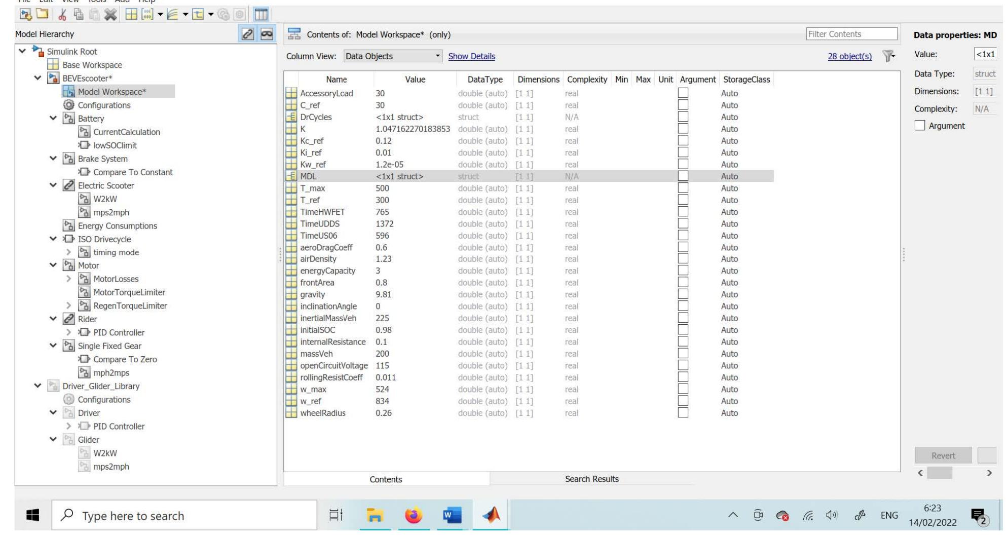Snapshot of the matlab/simulink electric vehicle model