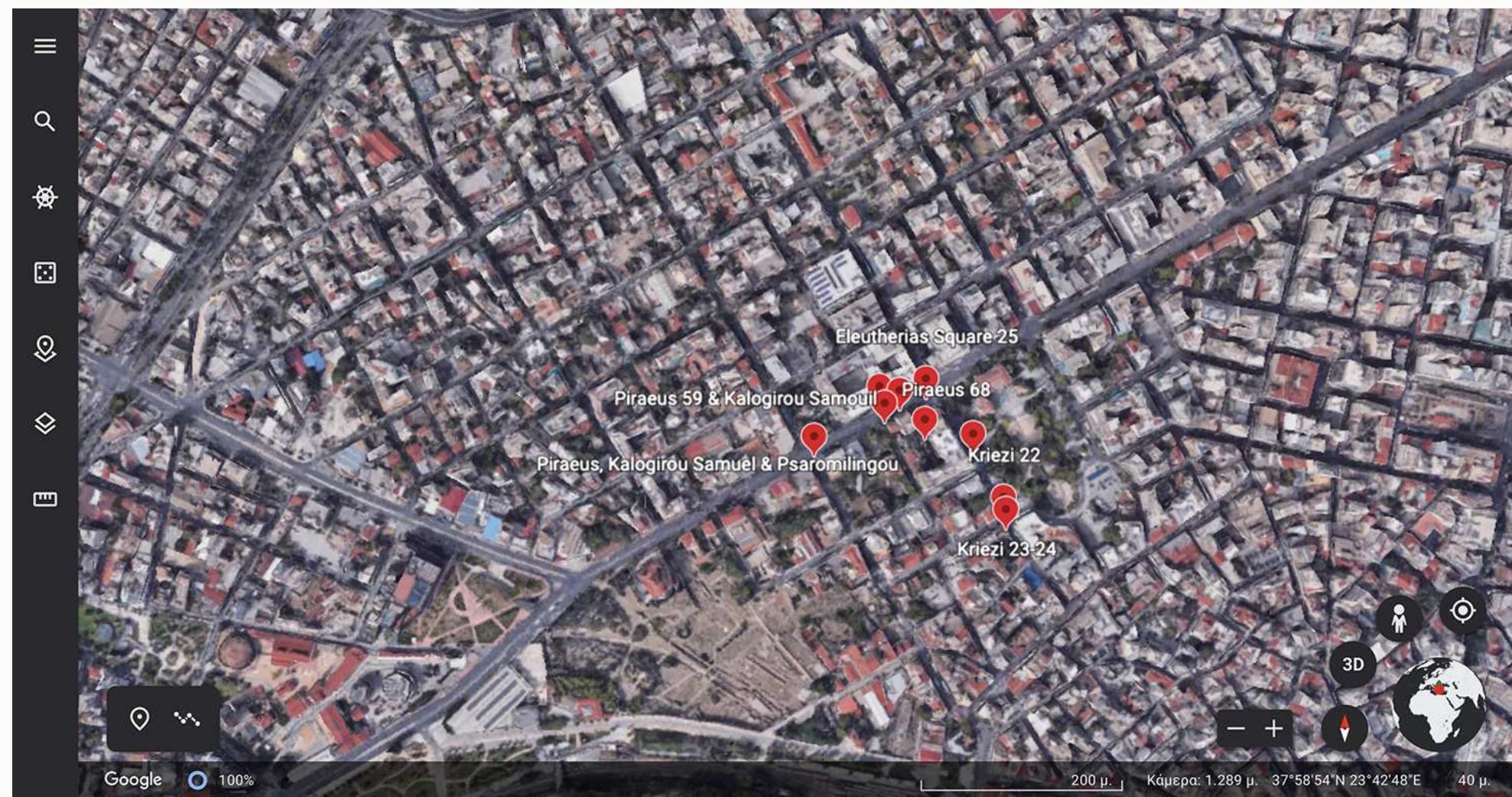 Map of athens with the different parts of the extended