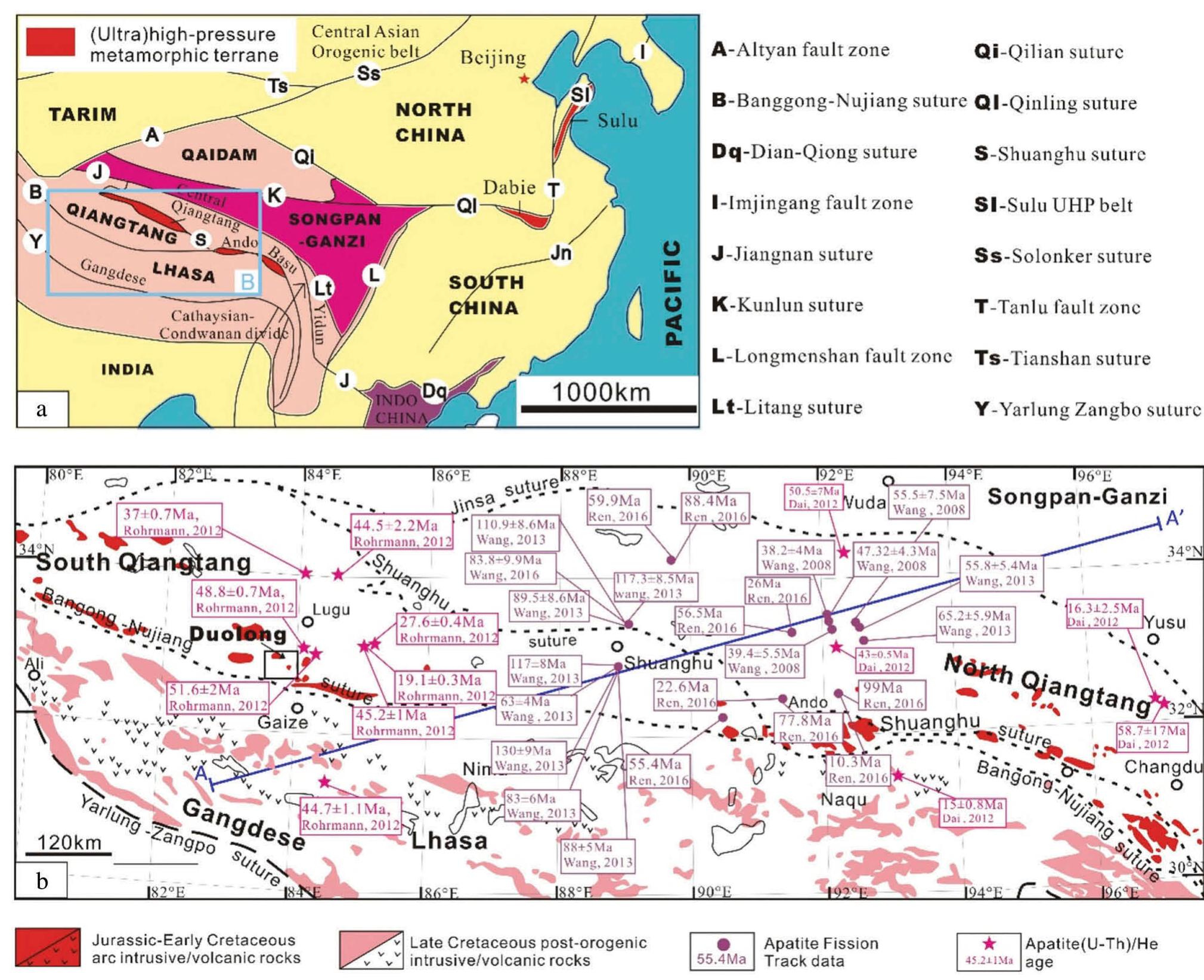 A. sketch tectonic map of eastern asia, with the tibetan