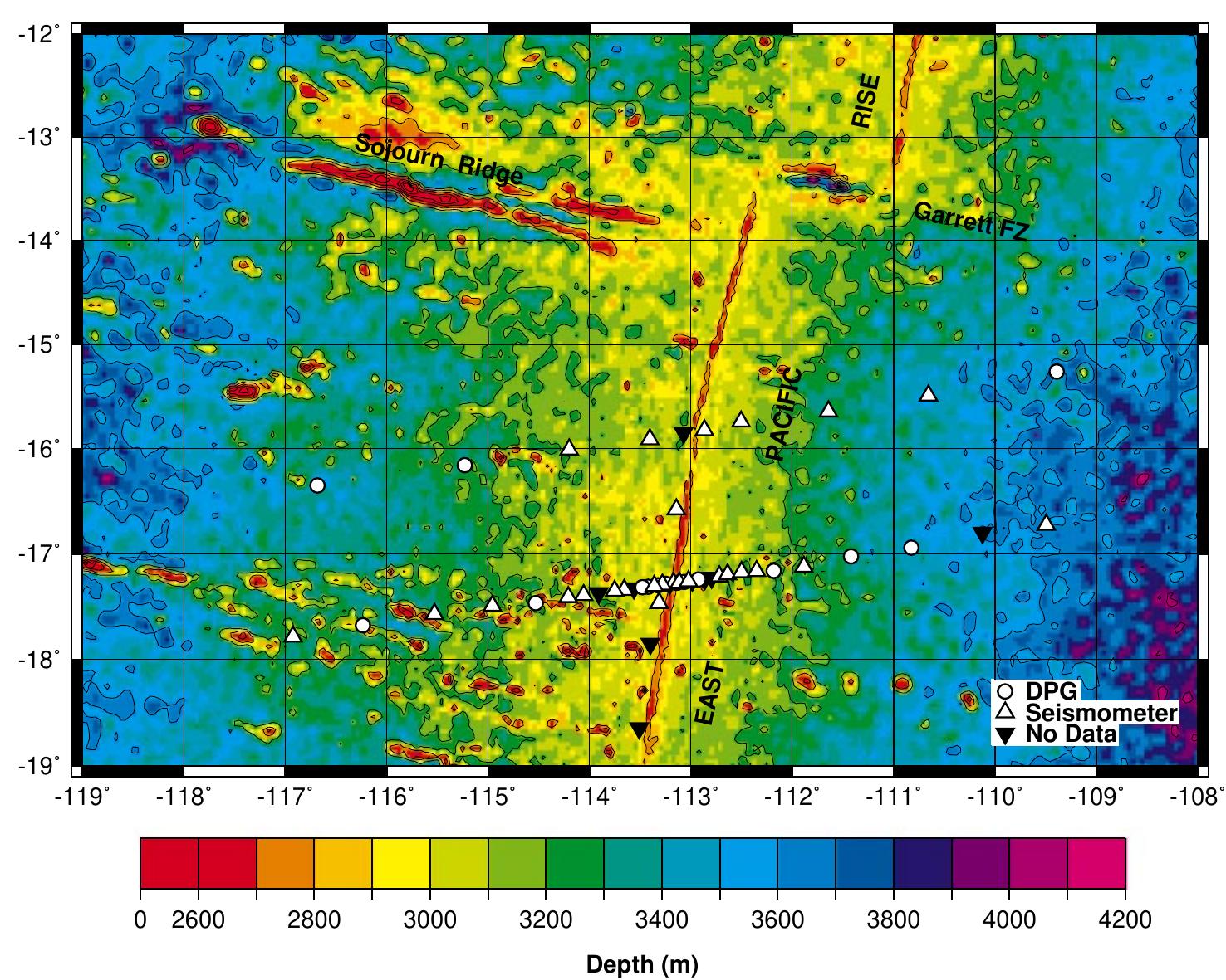Locations of ocean-bottom seismometers (obss) and bathymetry