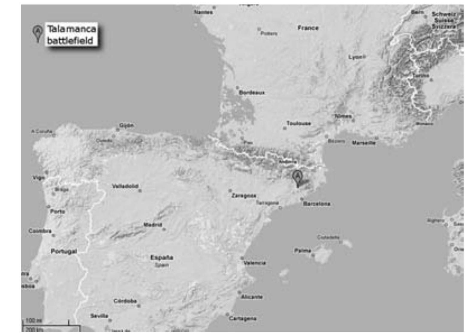 Map of iberian peninsular showing location of talamanca