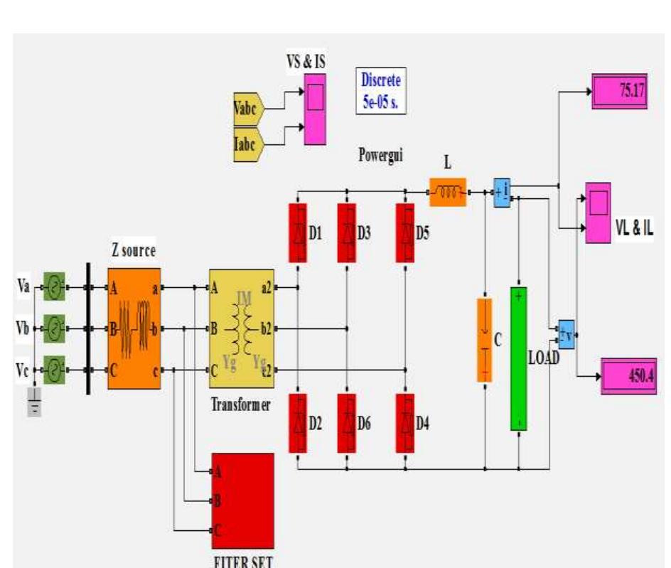 Six diodes rectifier with input and output filters fig.14