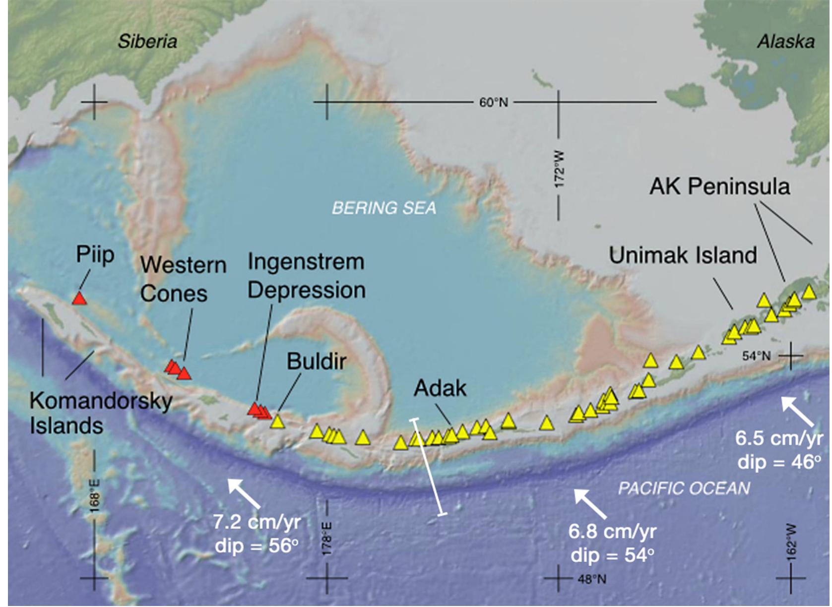 Map of the north pacific ocean, bering sea, and aleutian