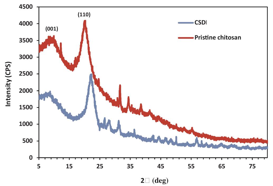 X-ray diffraction (xrd) spectra of pristine chitosan and csd
