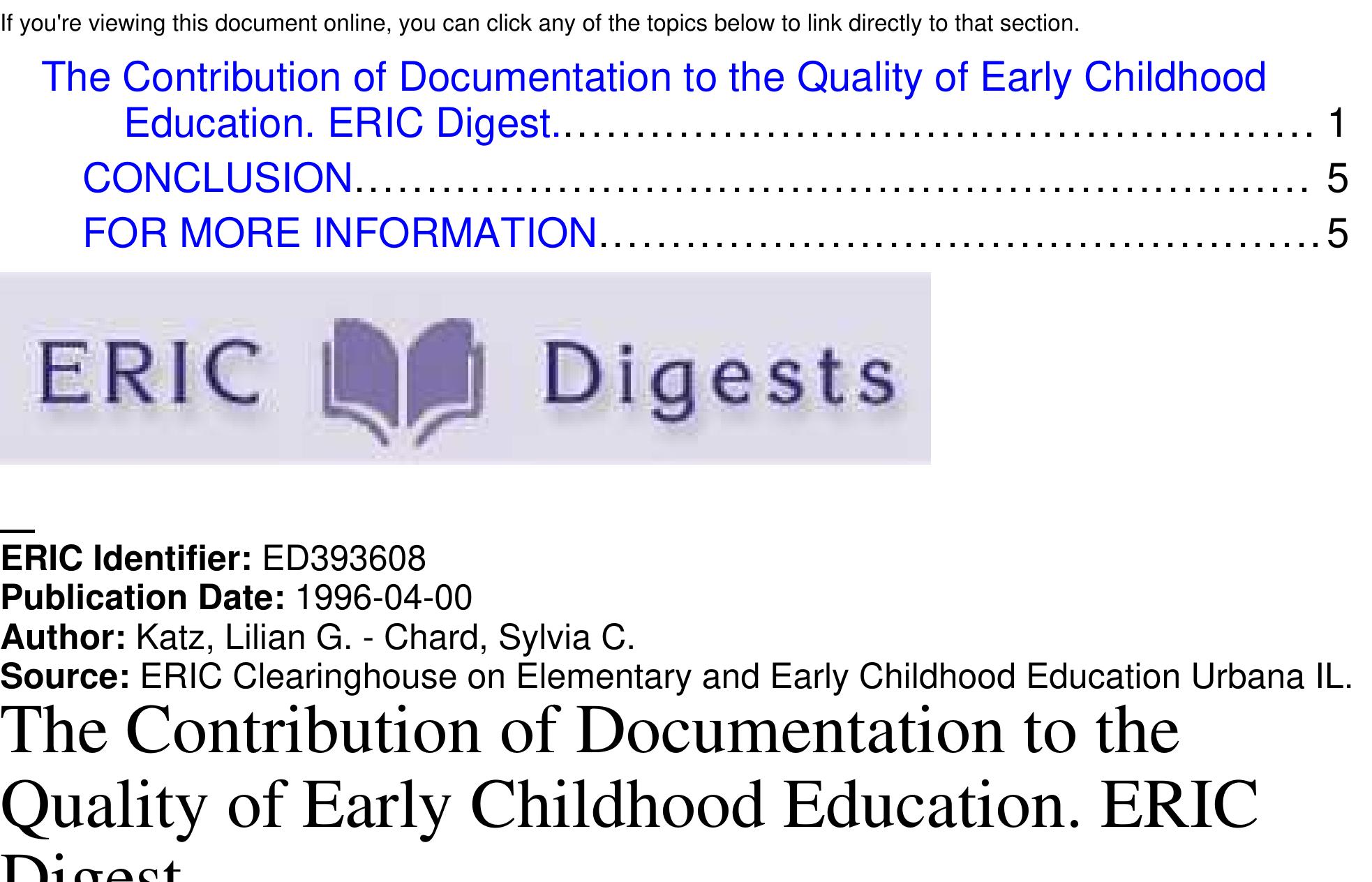 (PDF) The Contribution of Documentation to the Quality of Early Childhood Education