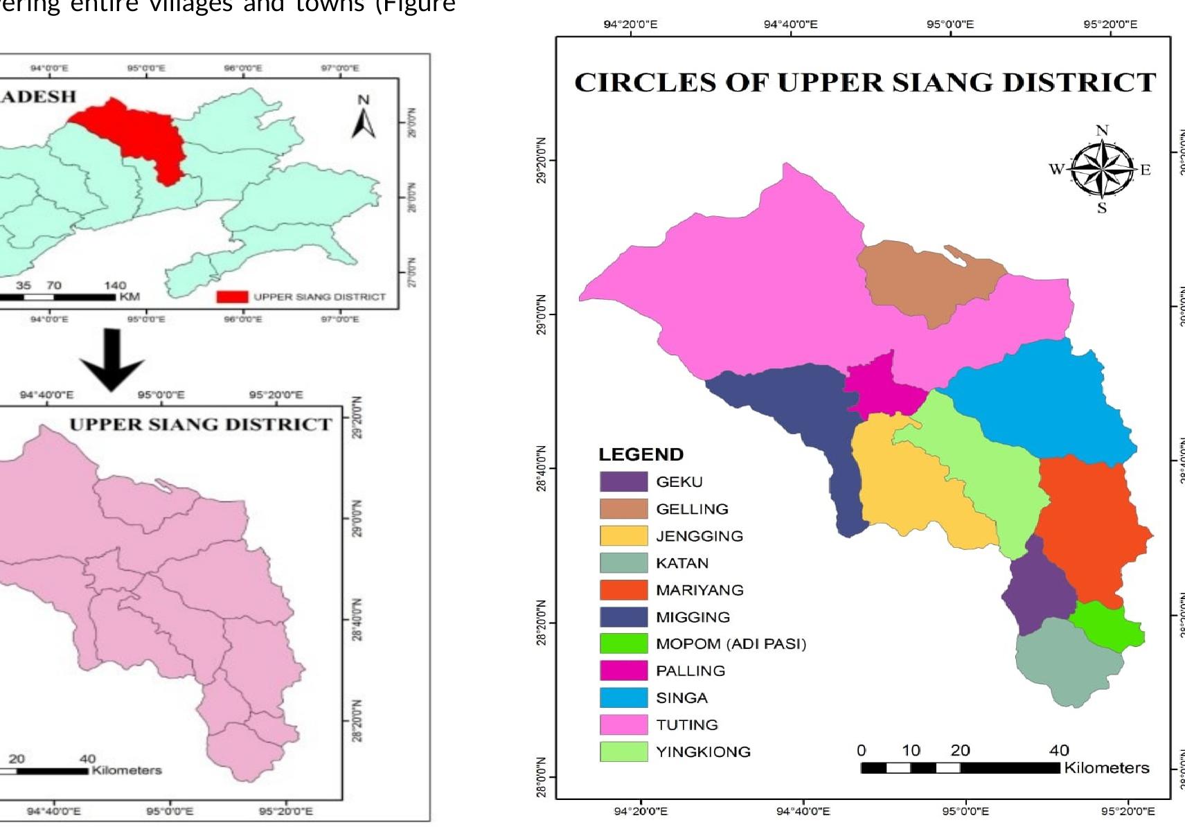 (b). map of upper siang: circles and blocks. materials and