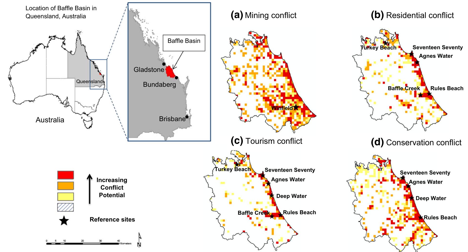 Conflict potential maps for different types of developments.