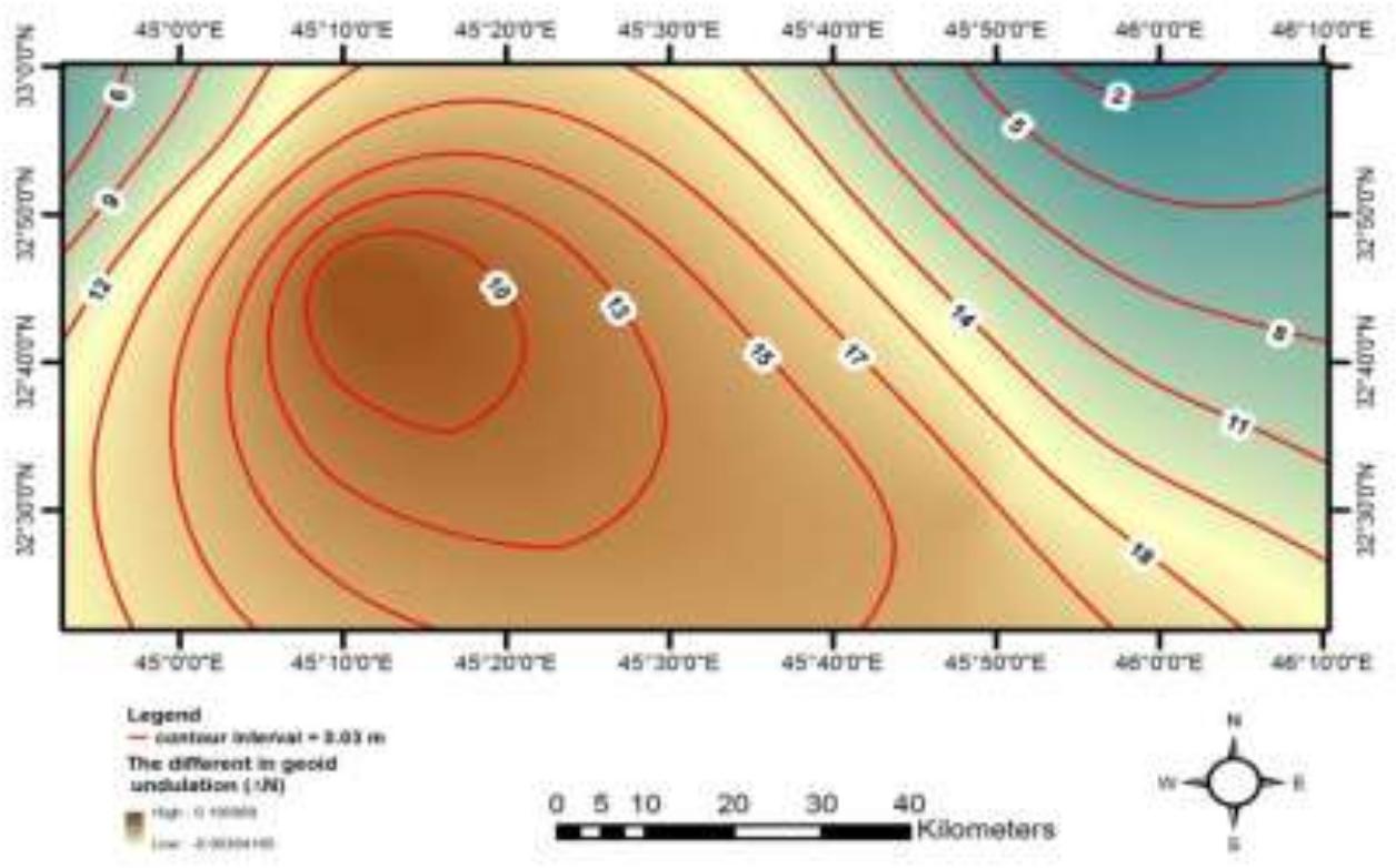 -4: contour map show the different in geoid undulation