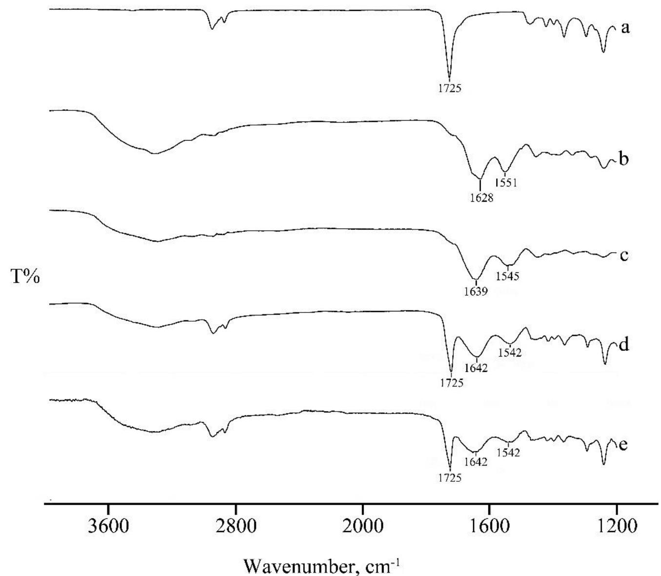 Ftir spectra of pcl (a), native collagen freeze dried (b)