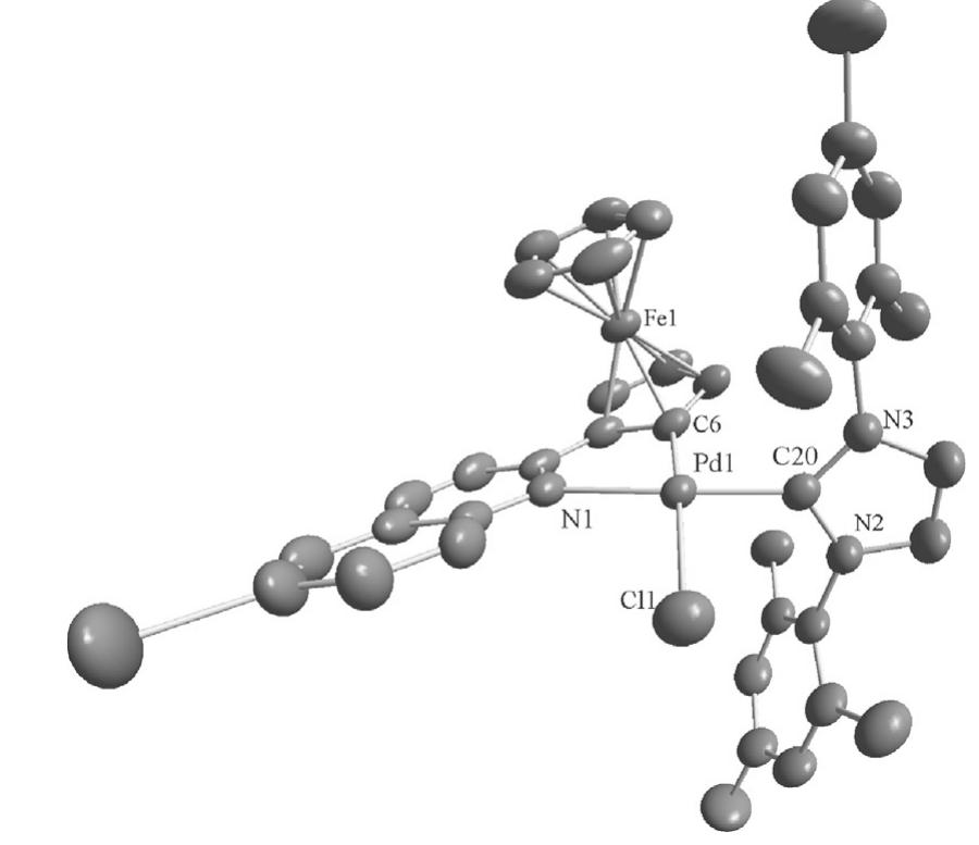 Molecular structure of complex 2. ch2cl, and h atoms are