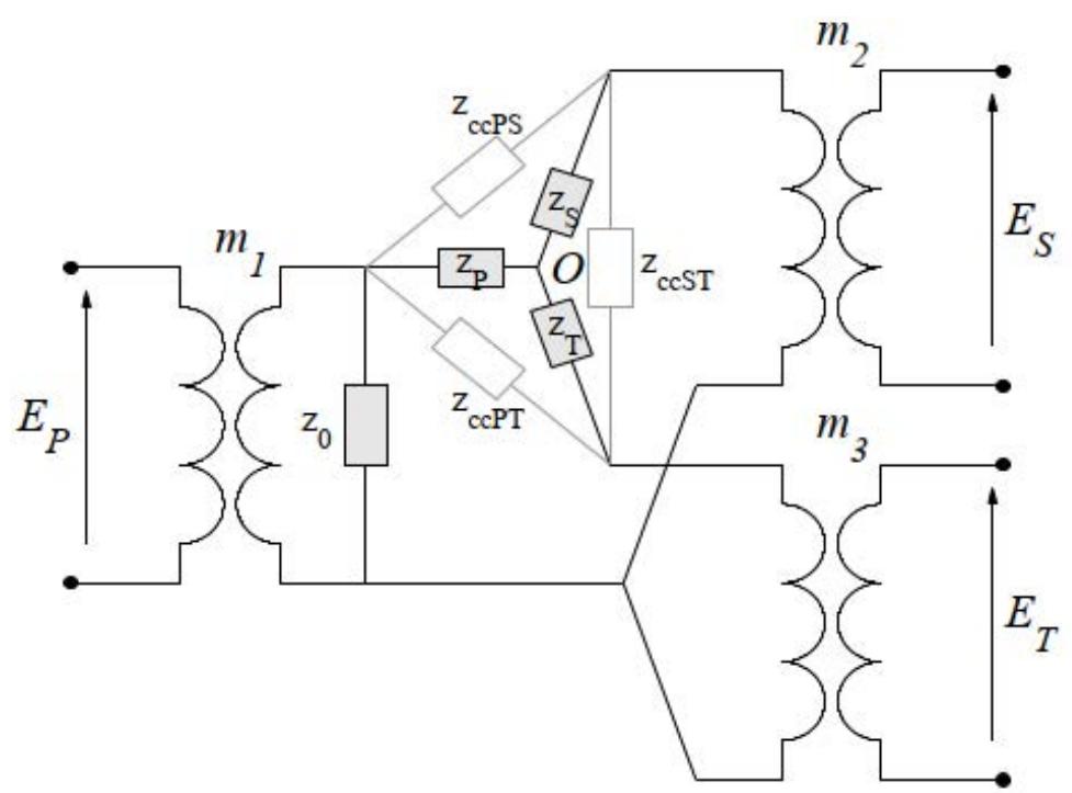 -5: single-phase equivalent circuit of a three-windings