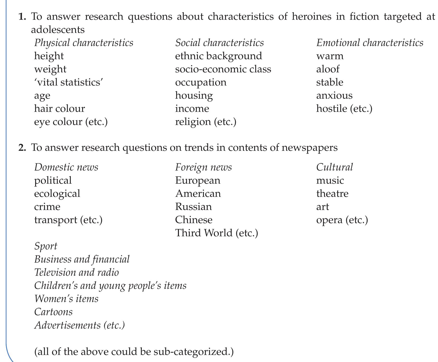 Examples of category systems