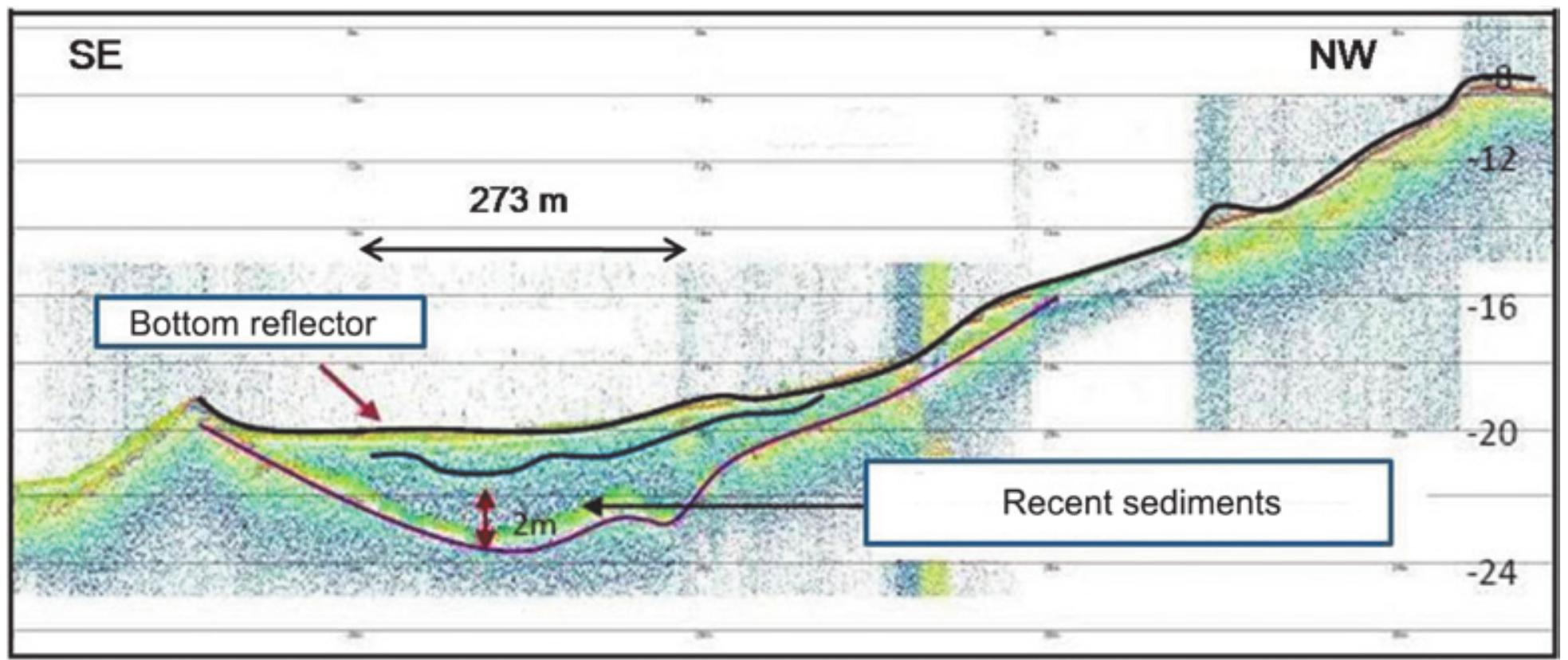 Example of echo-sound record which shows thickness of recent