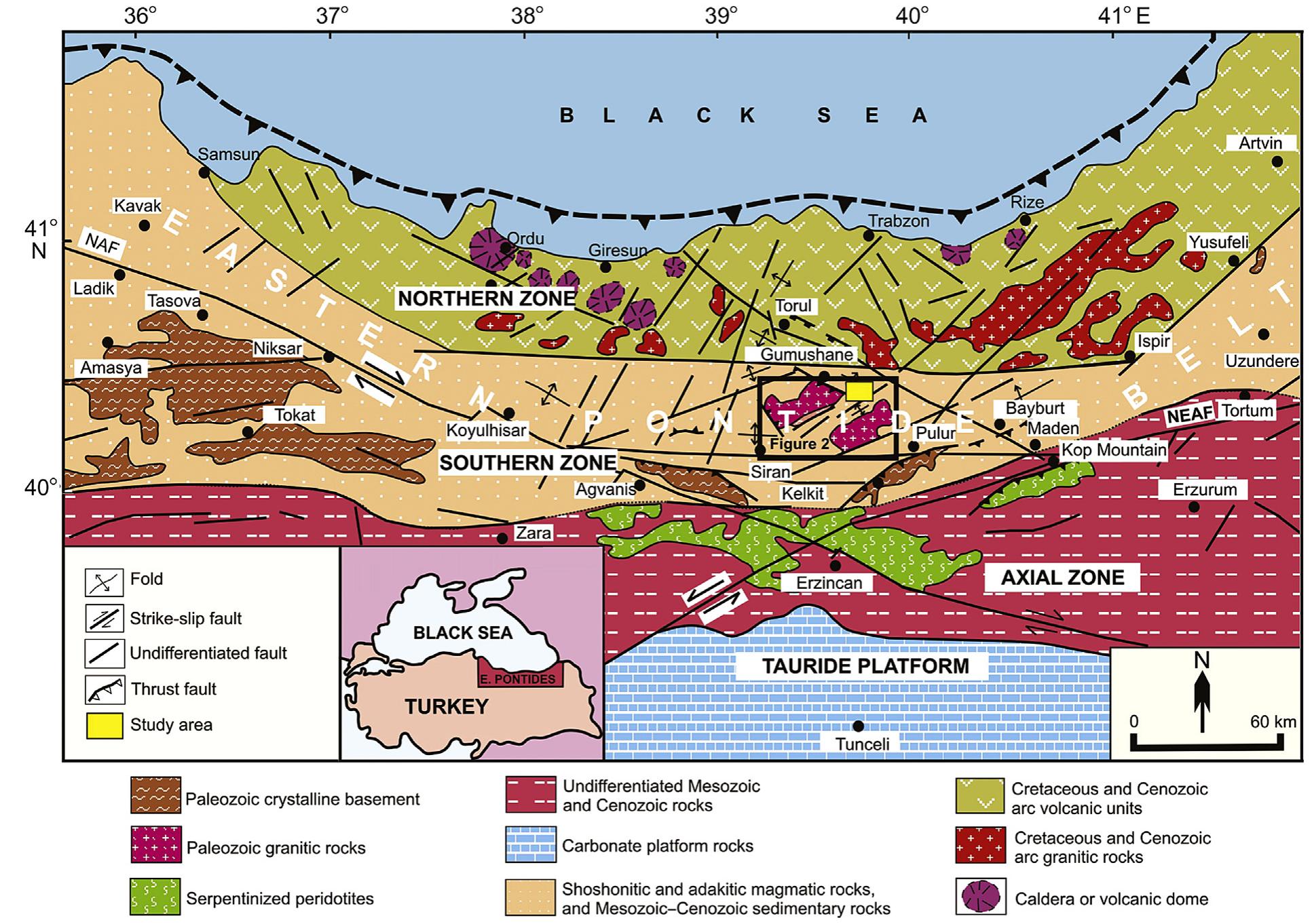 Main lithological units and tectonic zones of the eastern