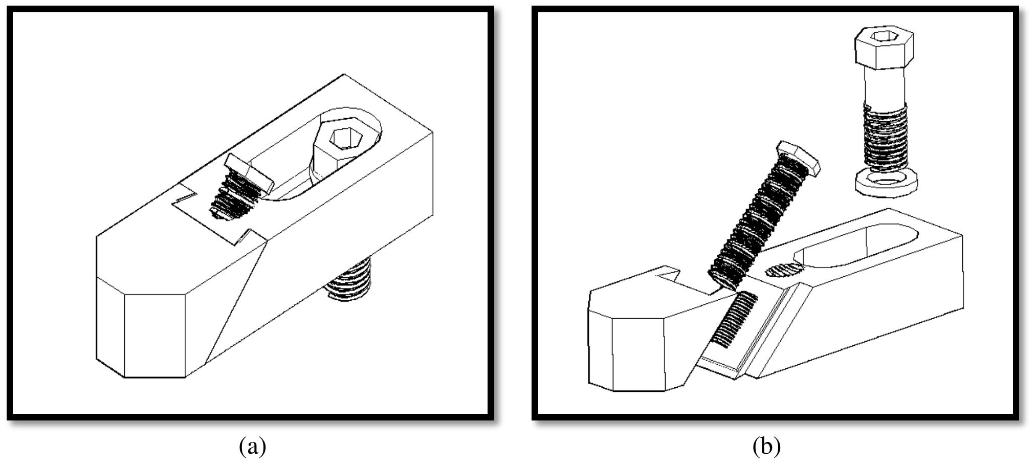 5: (a) clamp for cylindrical workpiece. (b) exploded view of