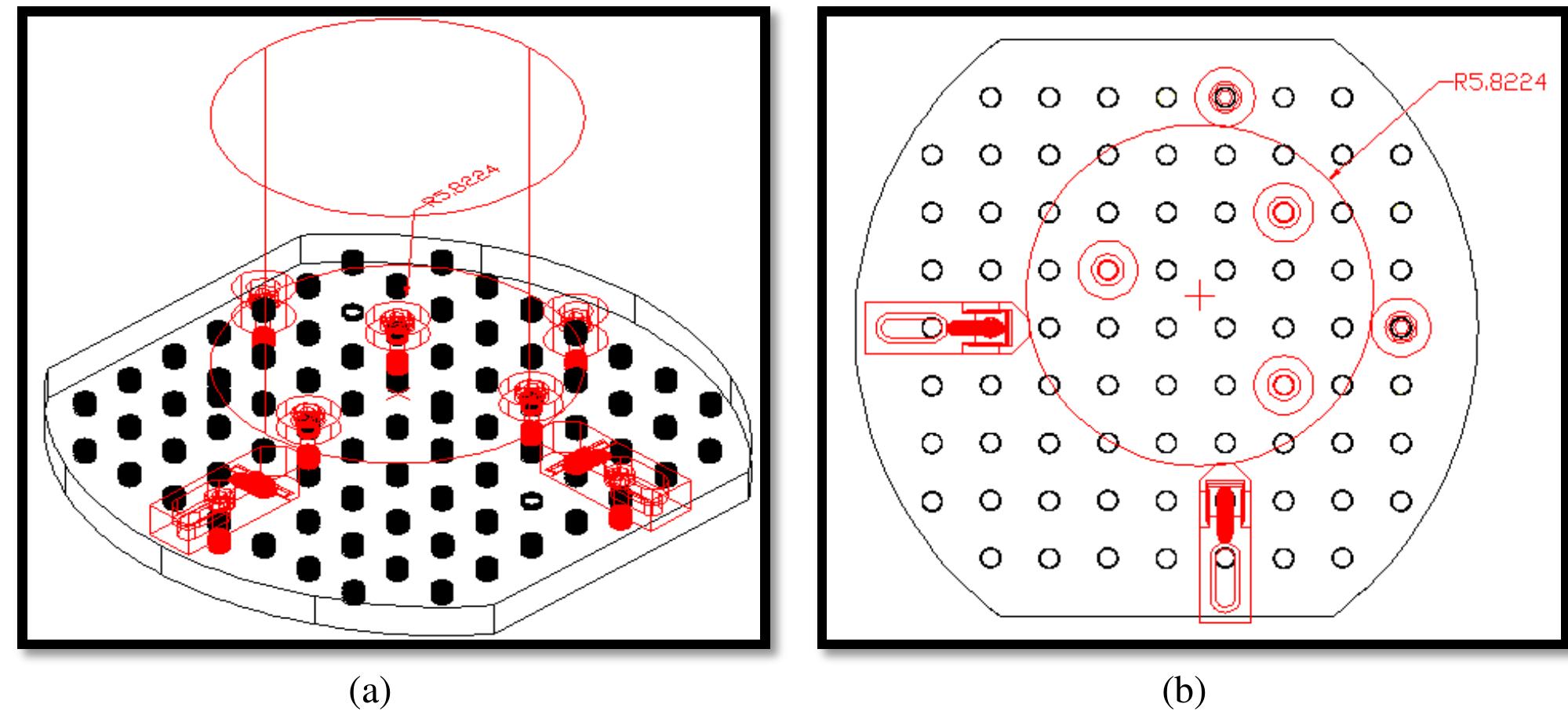 8: (a) isometric wireframe view and (b) top view of fixture