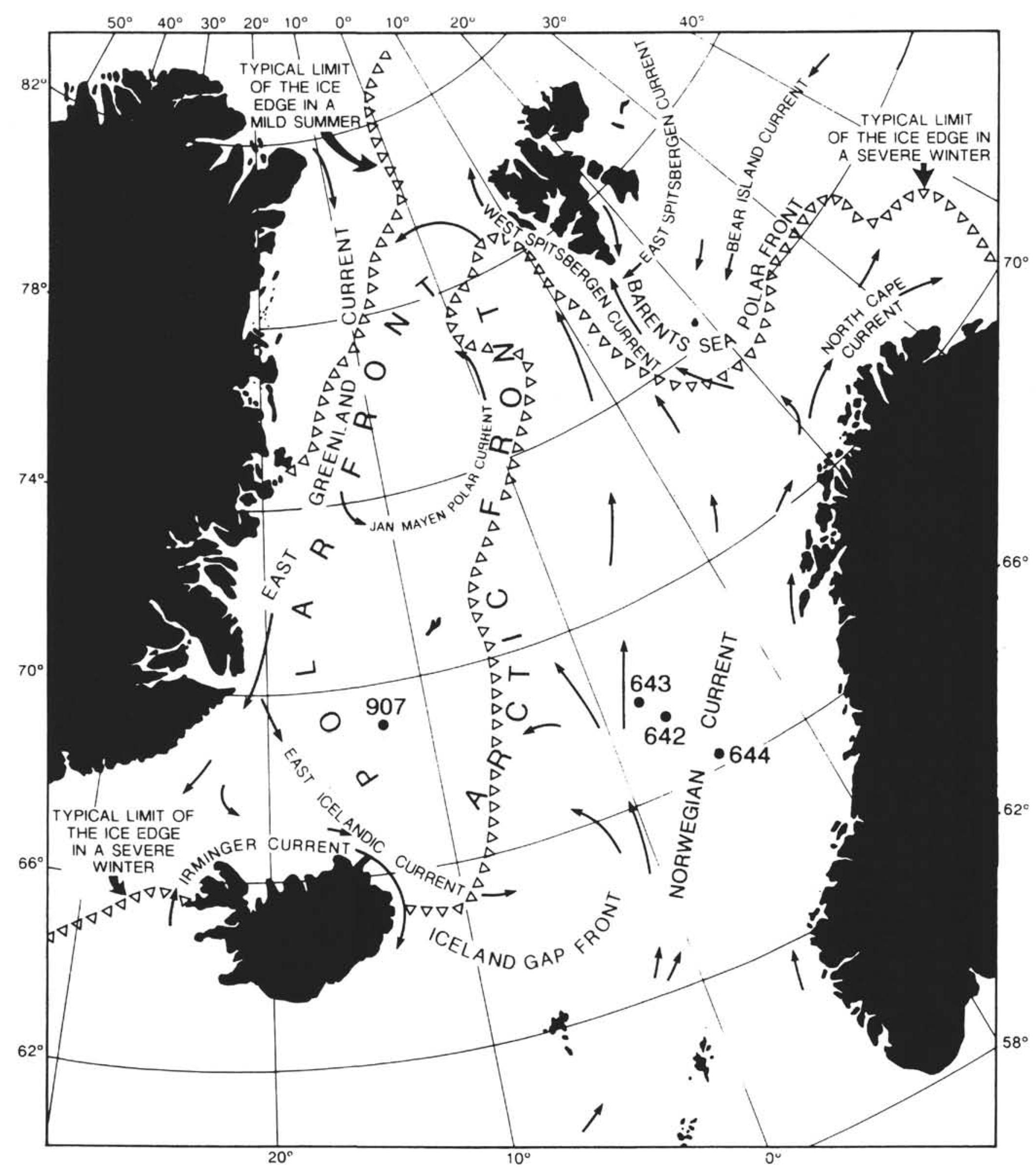 Map showing the surface ocean currents and oceanic fronts of