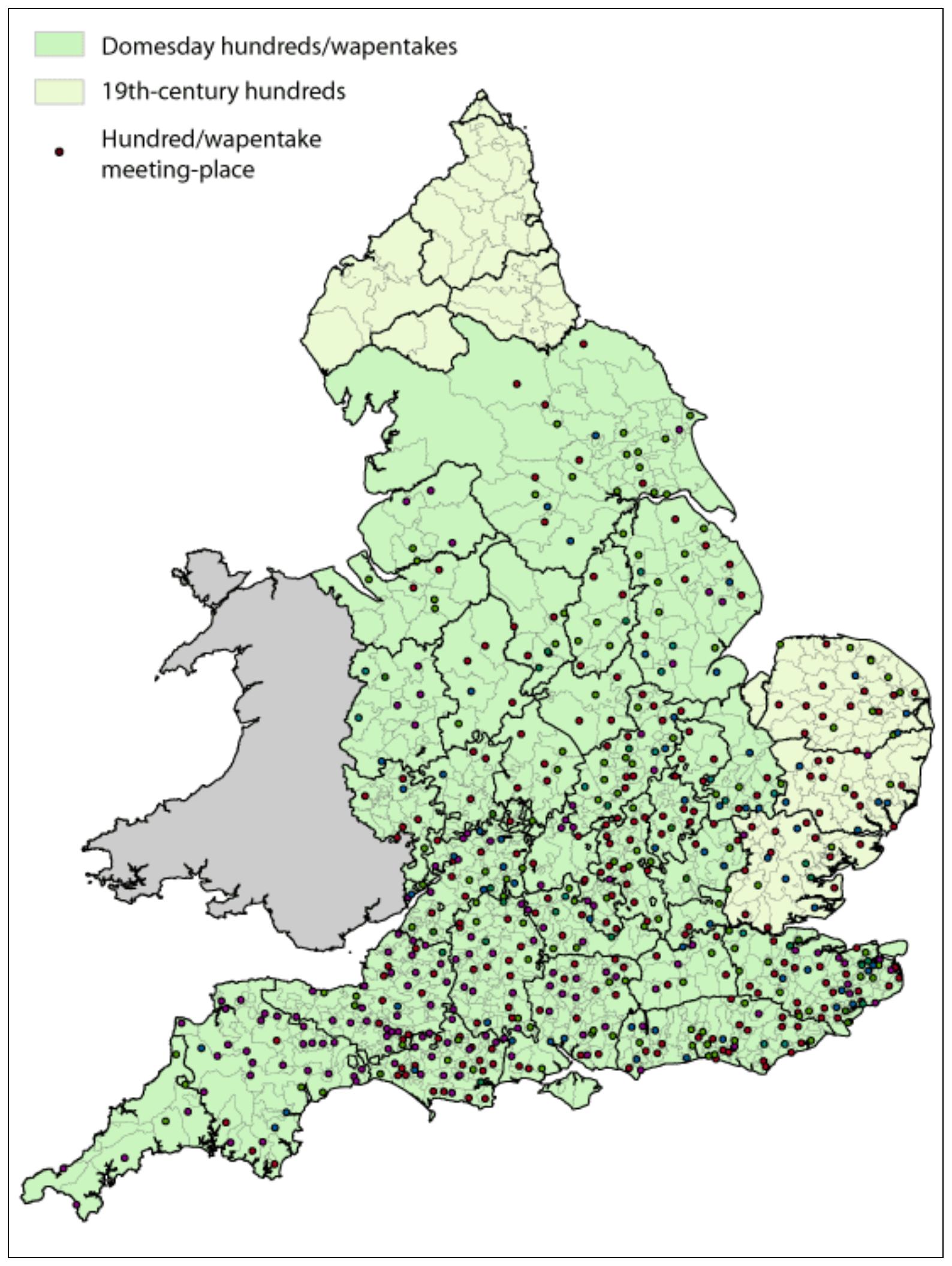 Map of england showing the arrangement of domesday hundreds