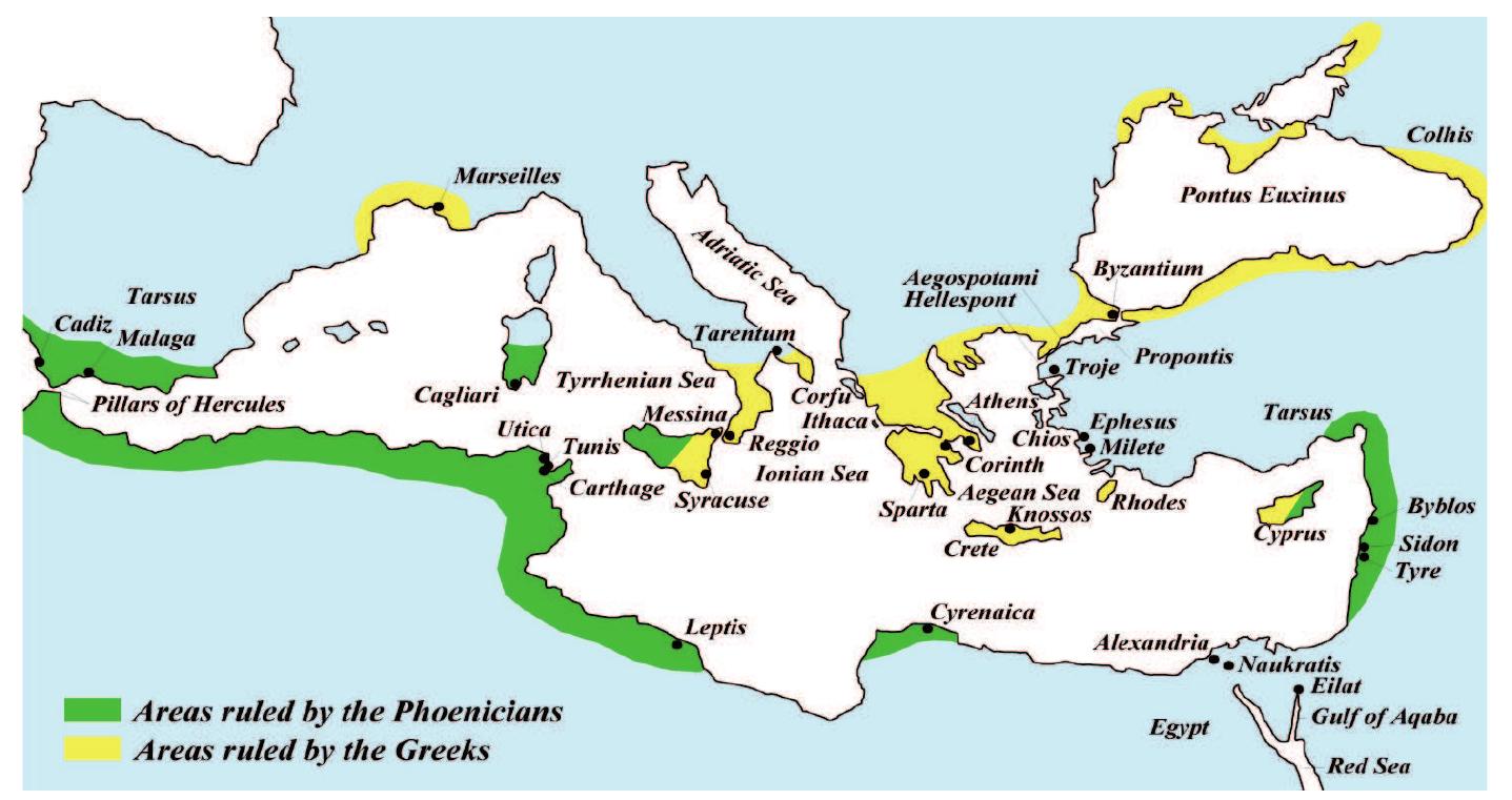 4: map of the areas ruled by the phoenicians and greeks