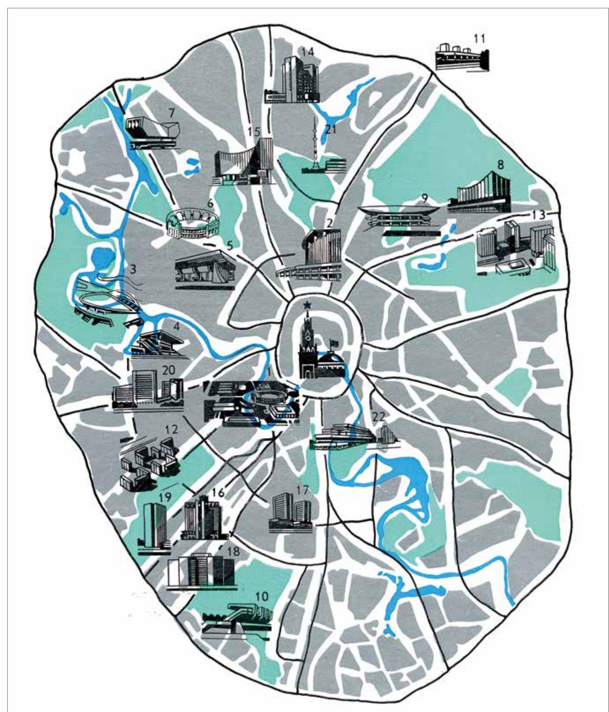 Map of moscow showing selected olympic objects