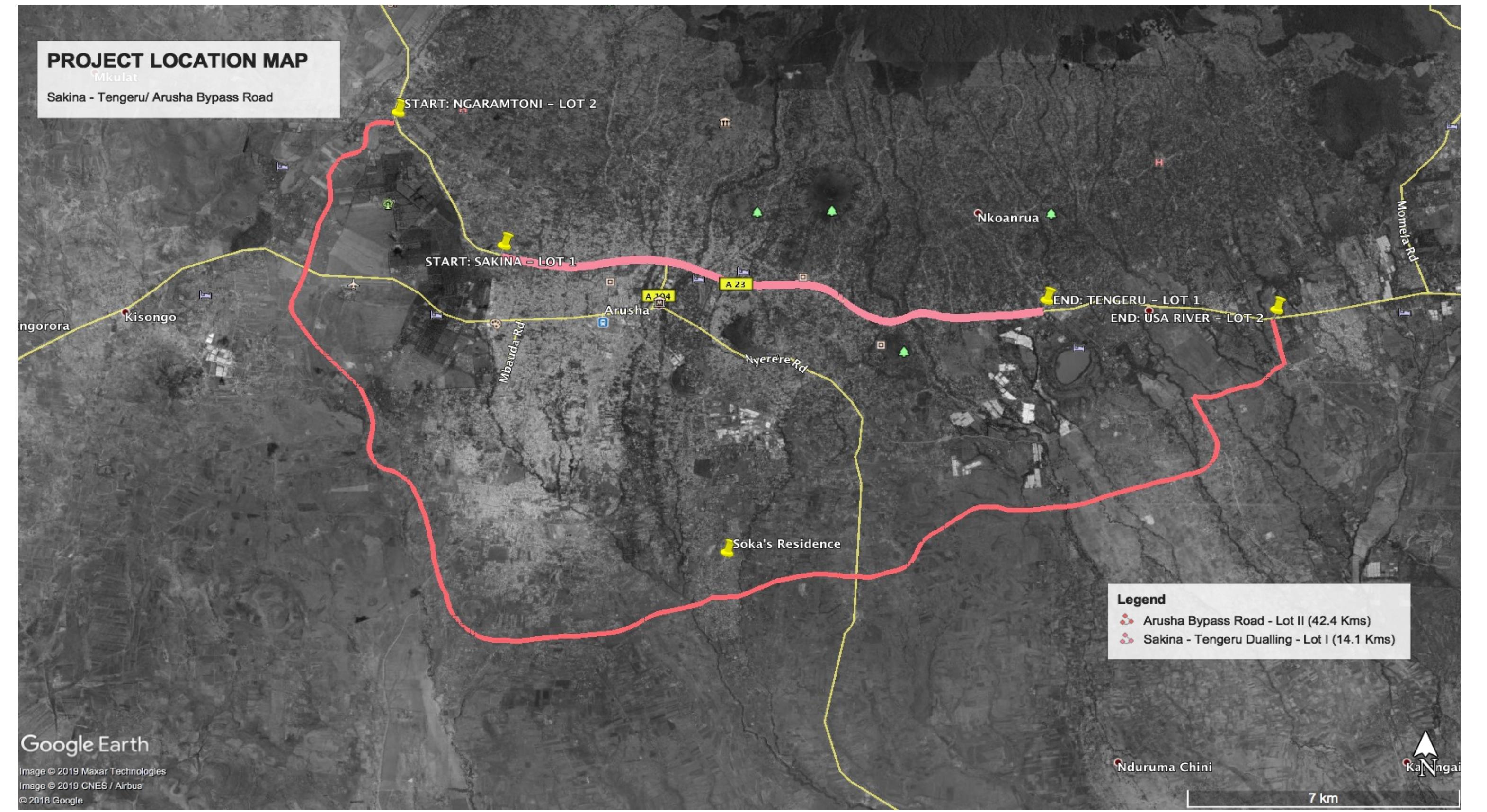 Locations of road projects (courtesy of google earth 2019)
