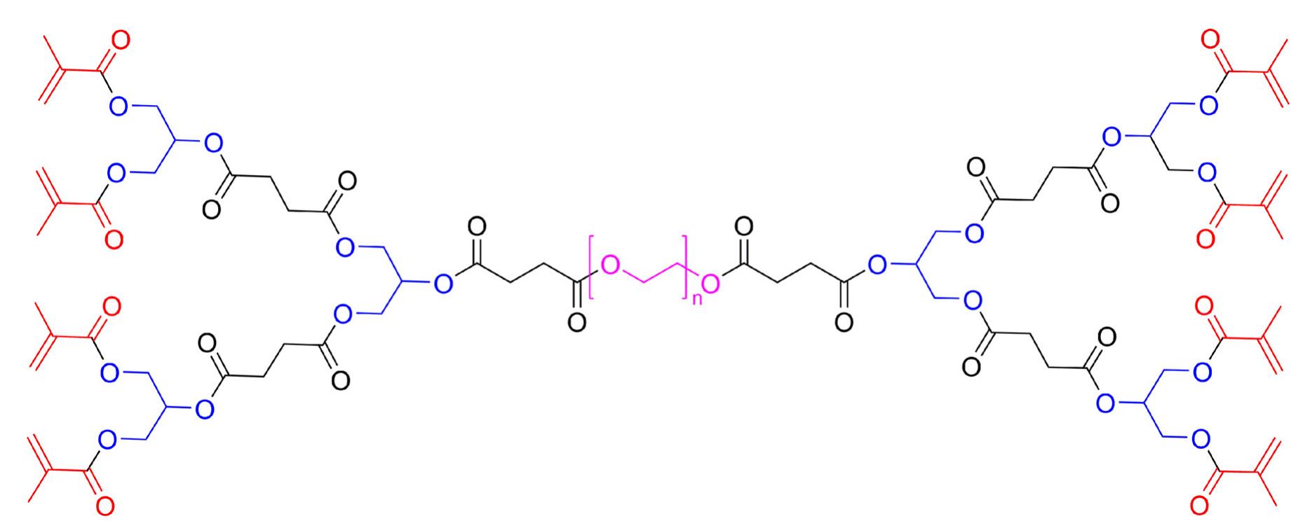 The structure of ([g;]-pglsa-mma),-peg, with peg in pink,