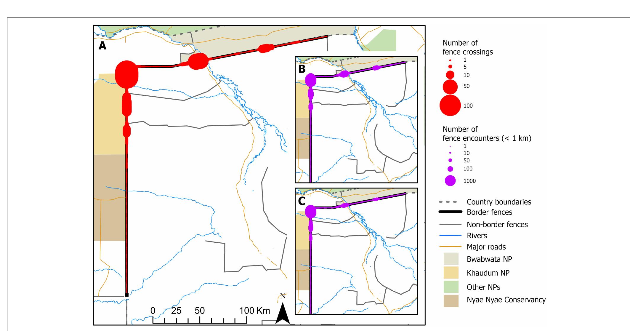 | (a) spatial frequency of namibia-botswana border fence