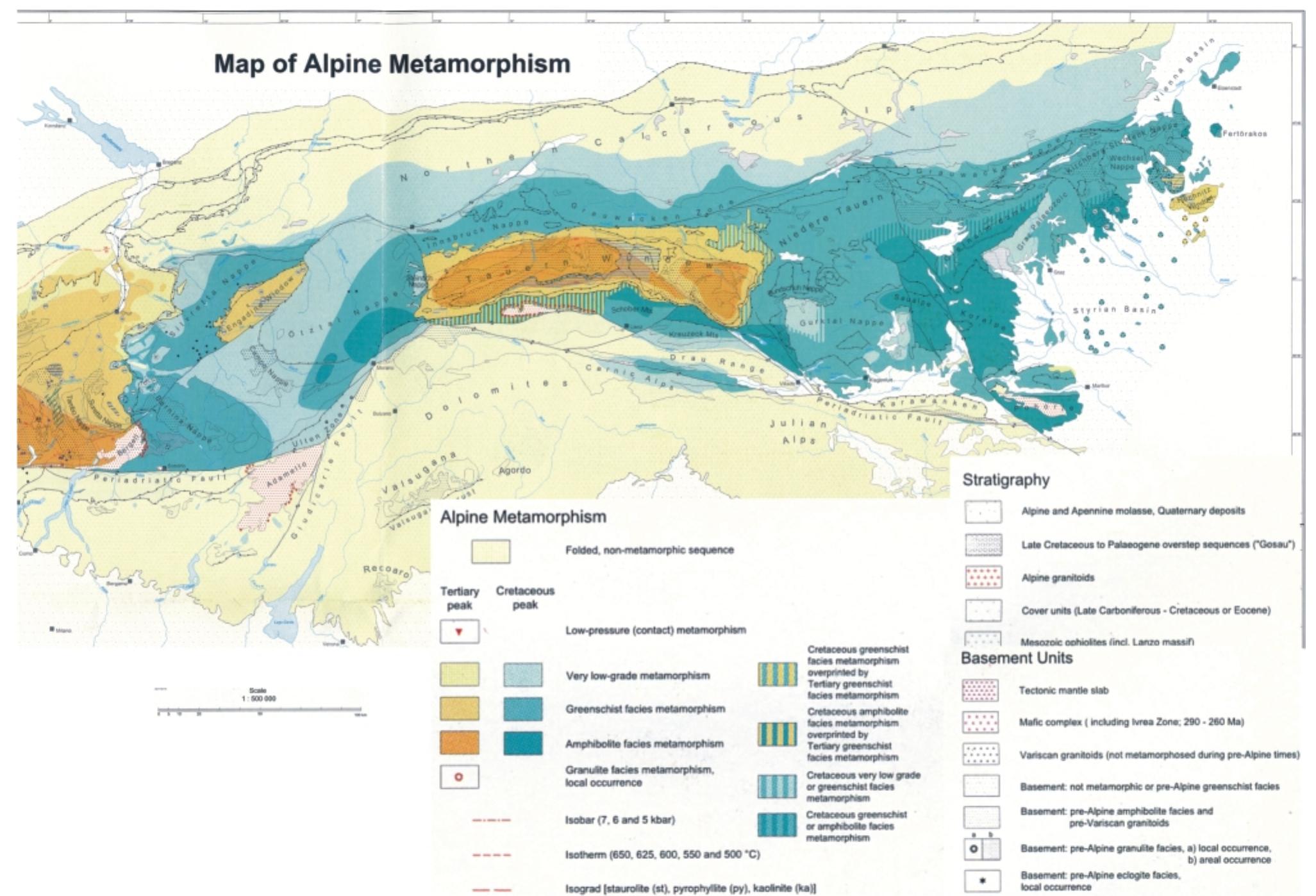 Simplified map of metamorphism in the eastern alps (slightly