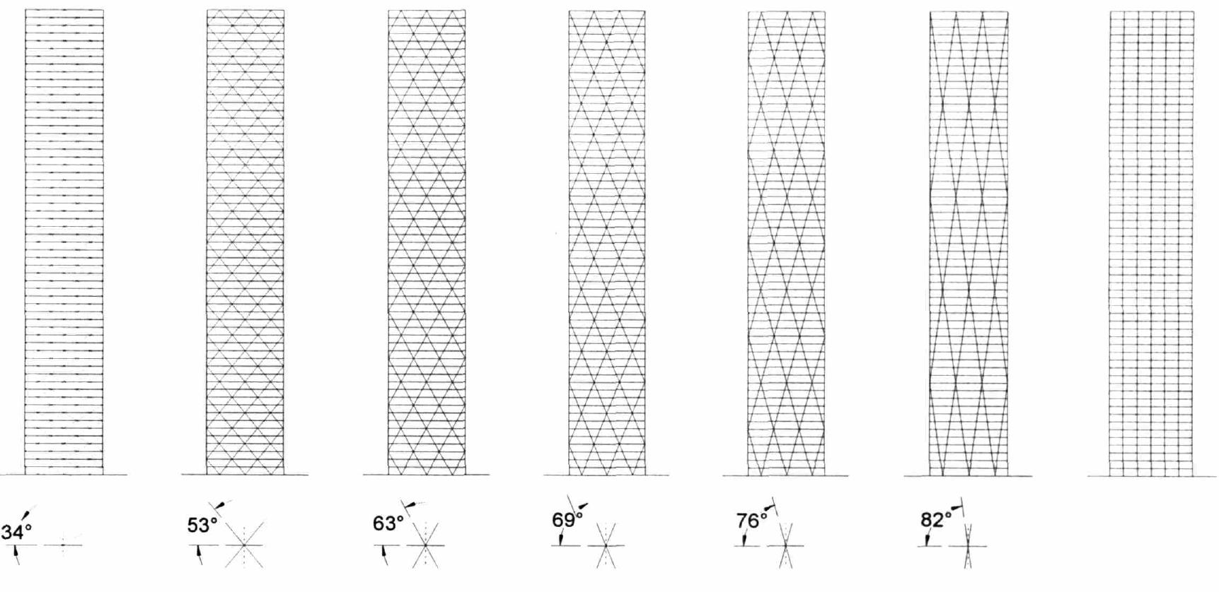 10: 60-story structures with various diagonal angles two
