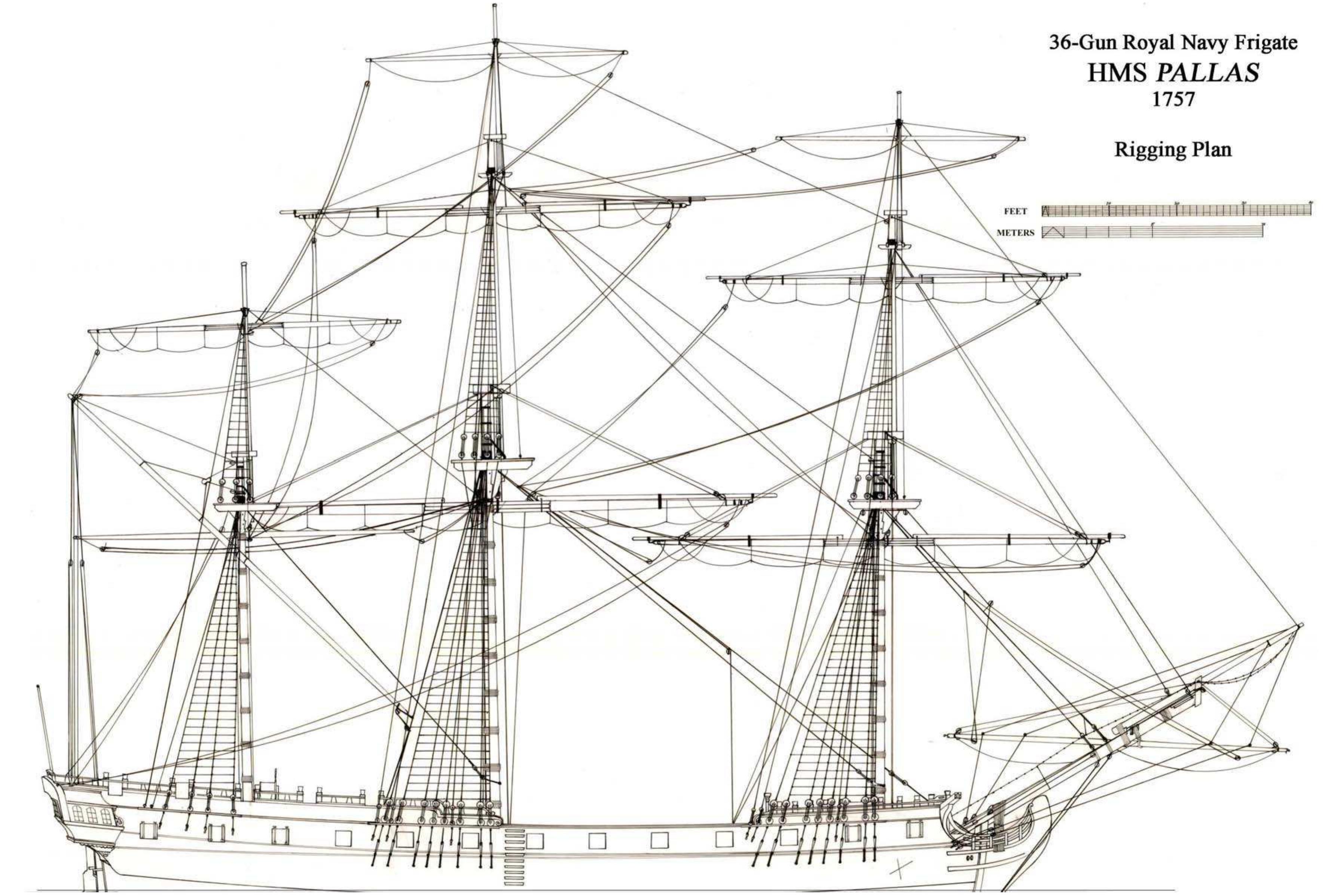 Rigging plan detail for frigate hms pallas.