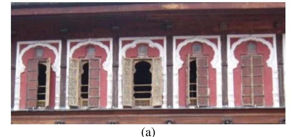 Full height wooden windows, having cupsed arch, extended