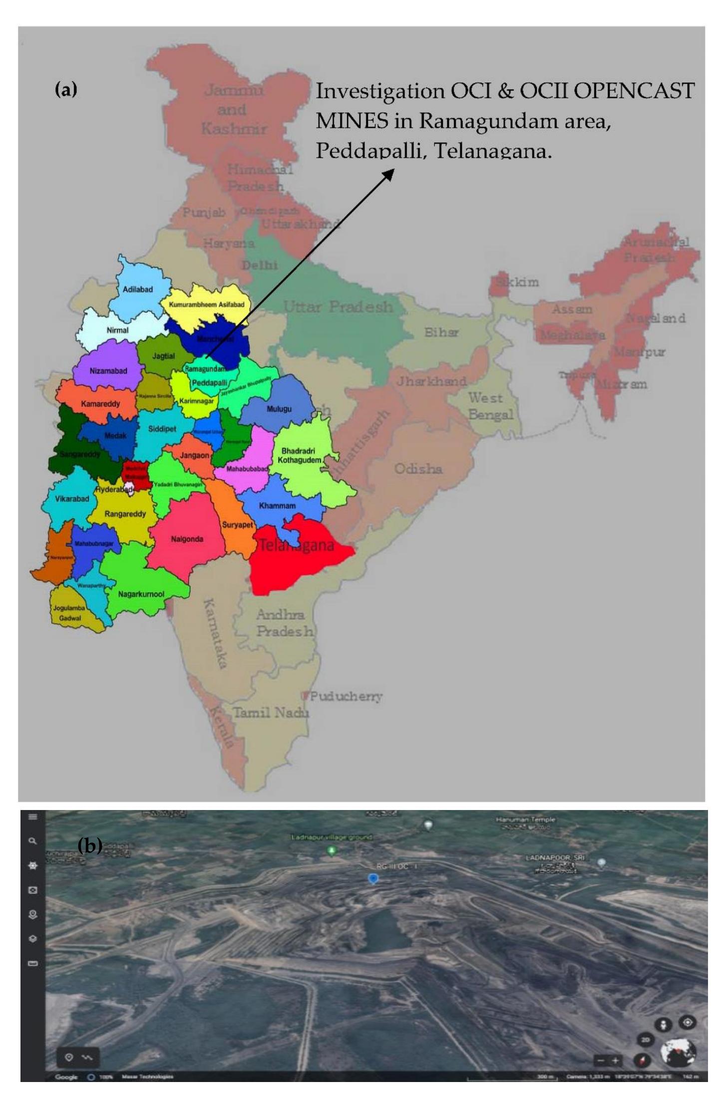 (a,b) indian map and google earth image indicating