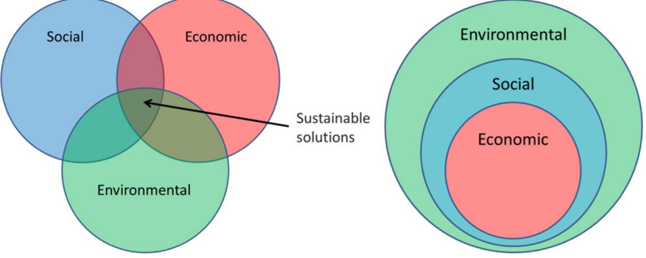 Two common sustainability models, “venn diagram” model