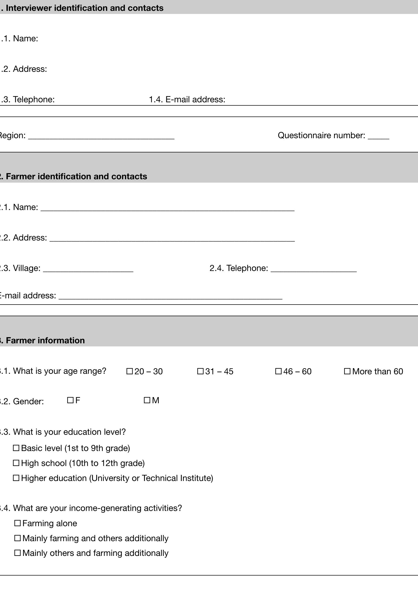 Appendix 22.1. questionnaire used to collate
