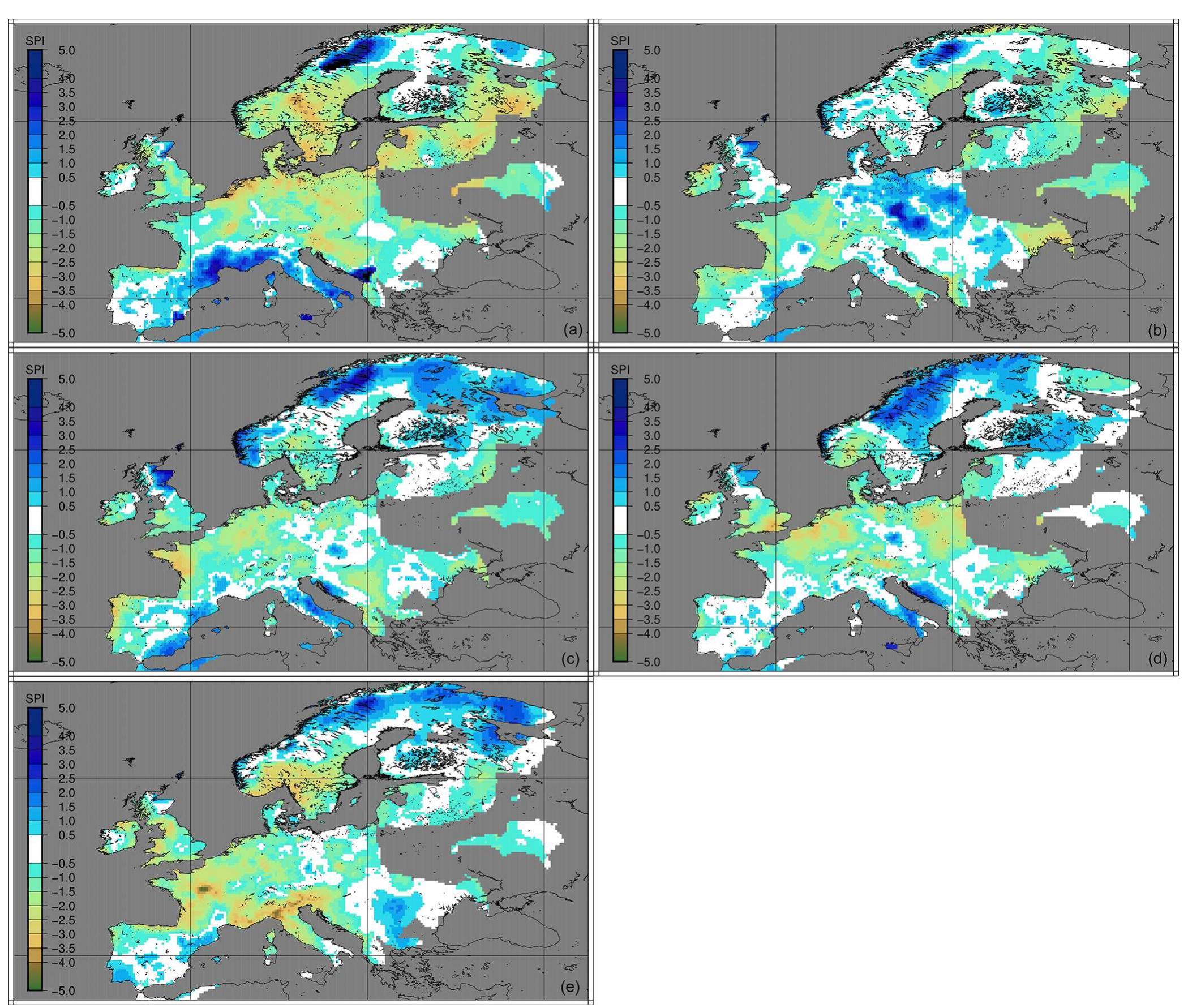 Maps with spi values showing the evolution of the drought