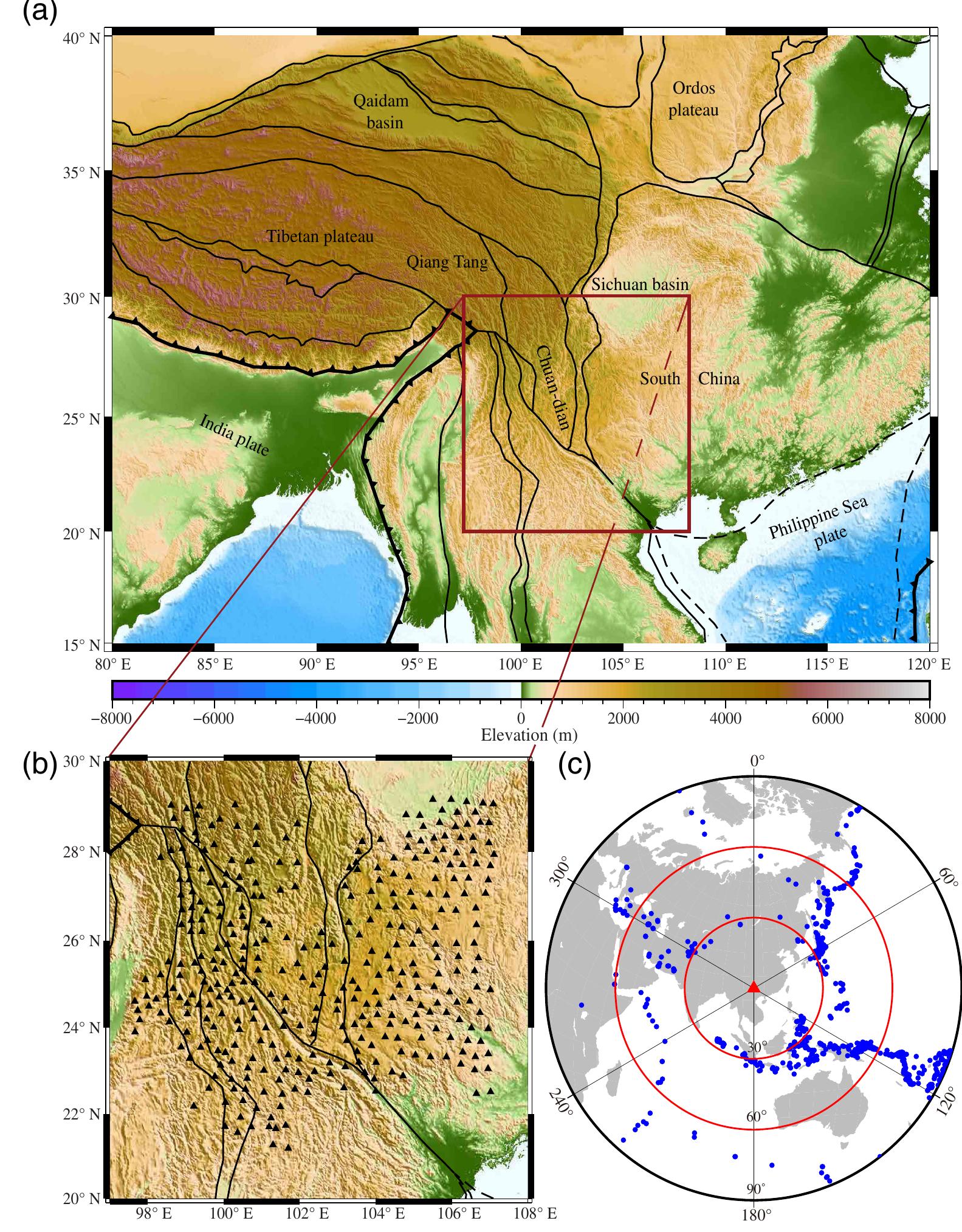 (a) topographic map showing the tibetan plateau and its