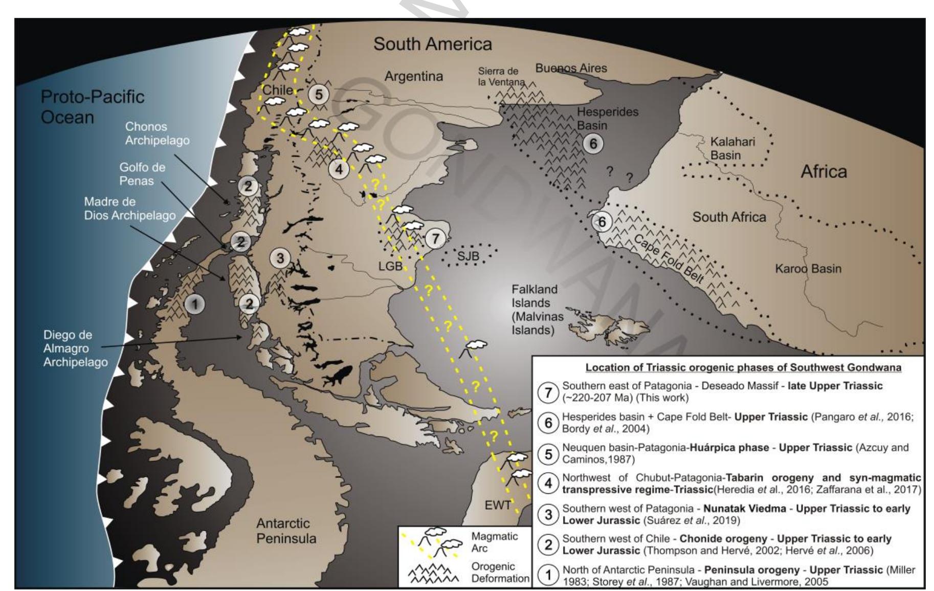 Location of the upper triassic orogenic deformation and